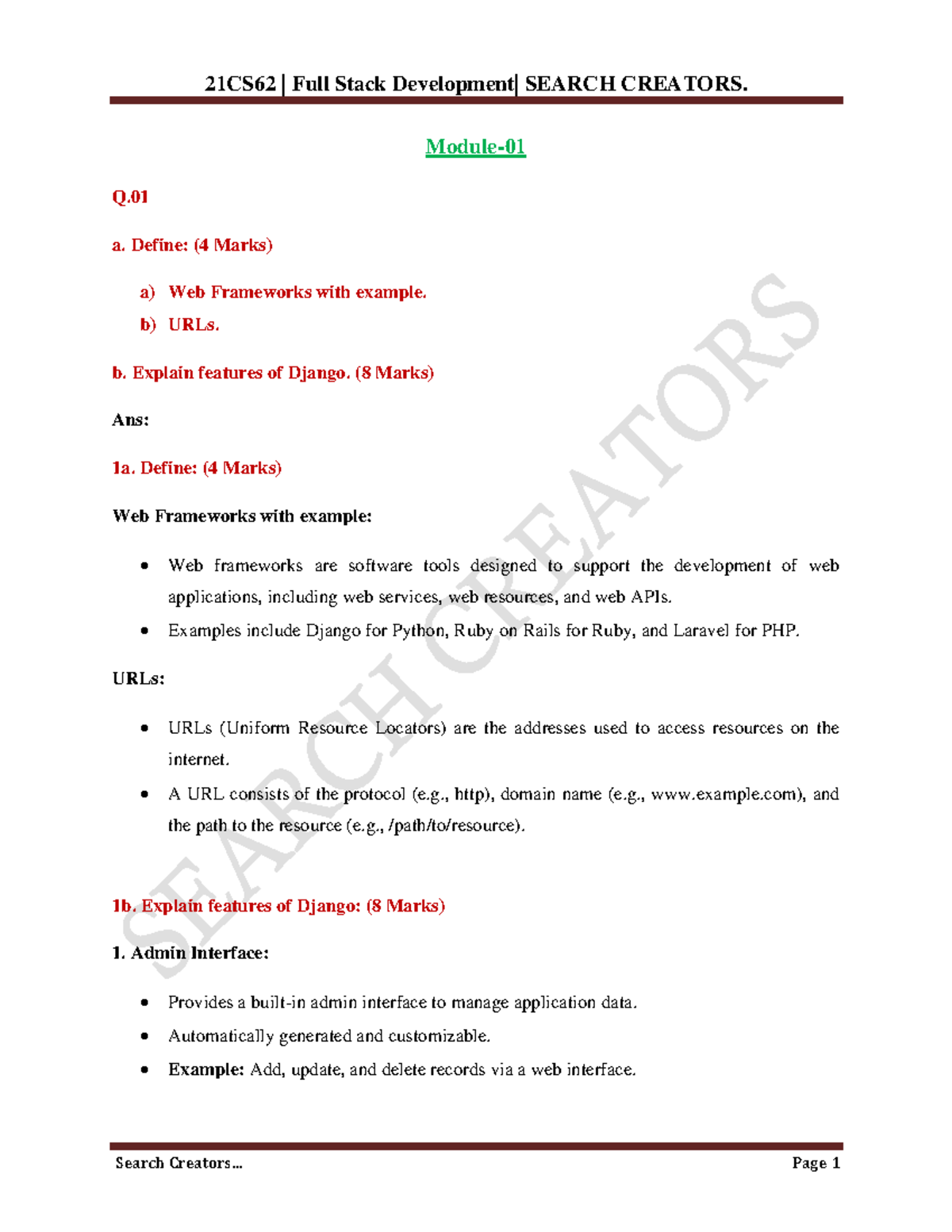 21CS62(FSD) Model Question Paper Solved Search Creators - Module- 01 Q ...