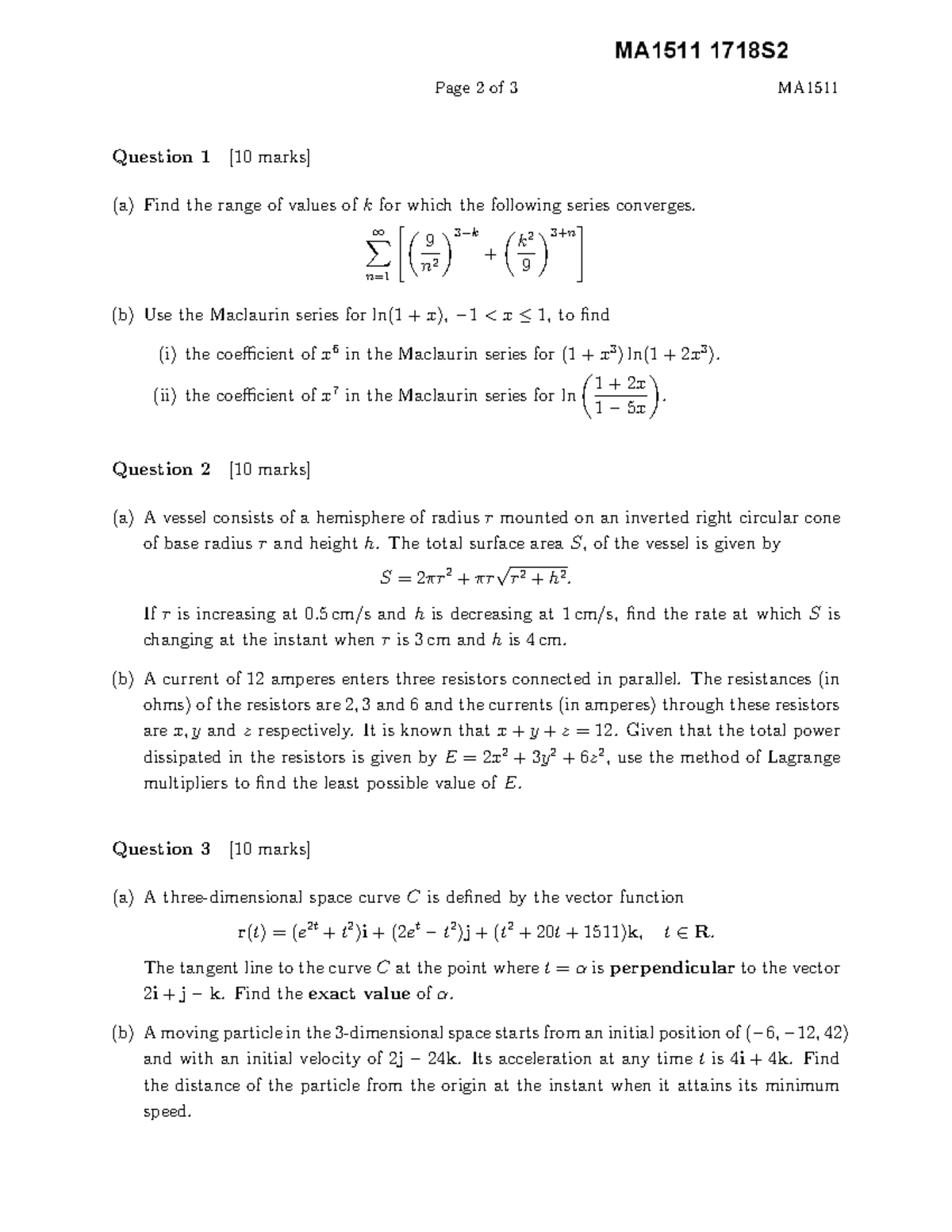 MA1511 1718S2 Exam Paper. Practice purpose - Page 2 of 3 MA Question 1 ...