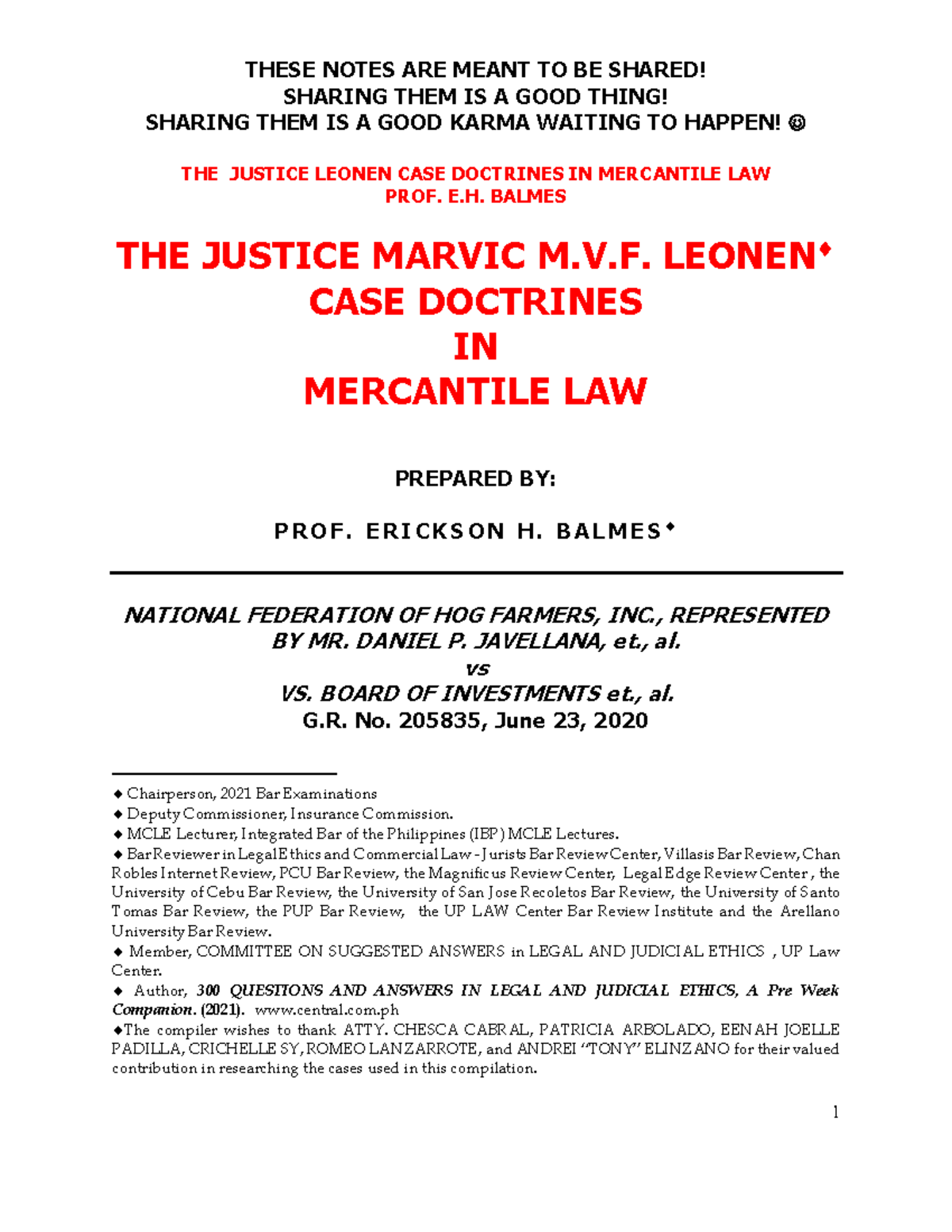 Handout in Mercantile Law by Dep. Comm. Erickson Balmes - The Justice ...