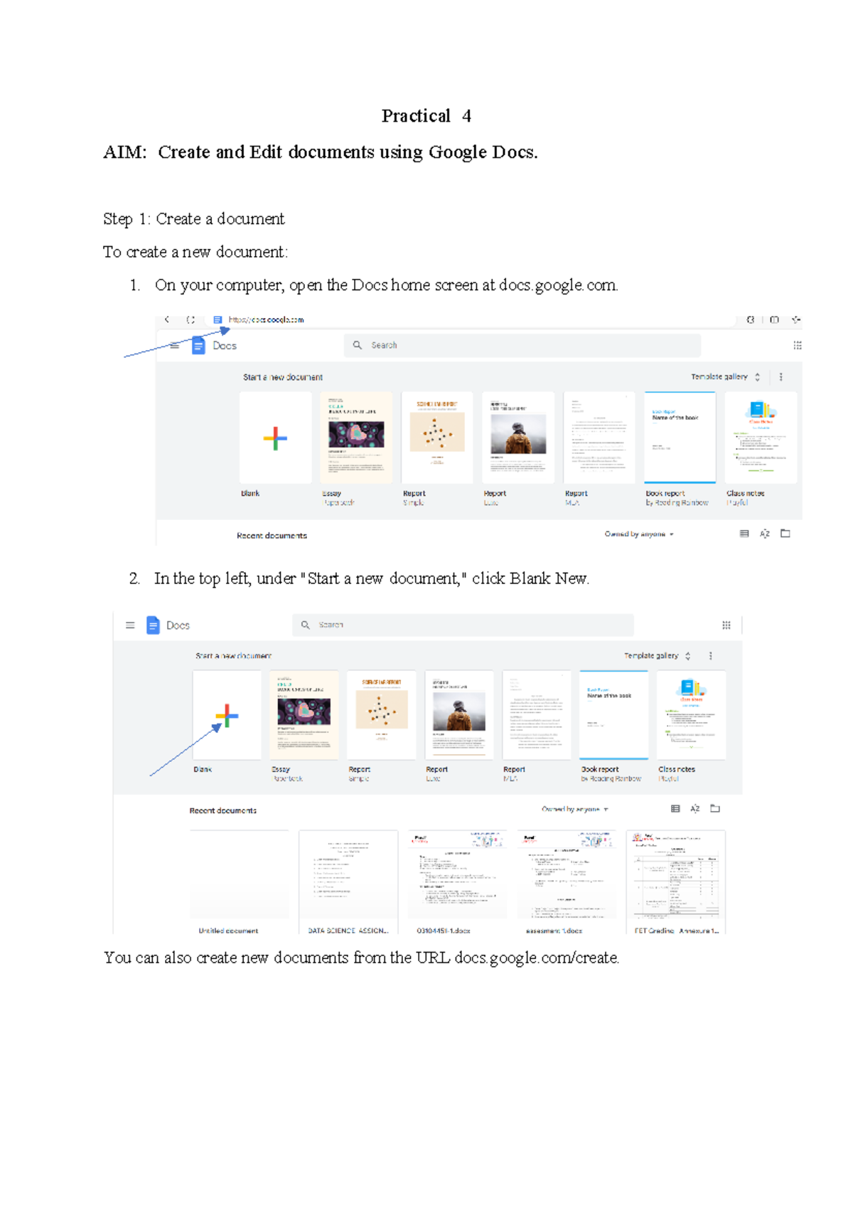 Practical 4 - Practice questions - Practical 4 AIM: Create and Edit documents using Google Docs ...