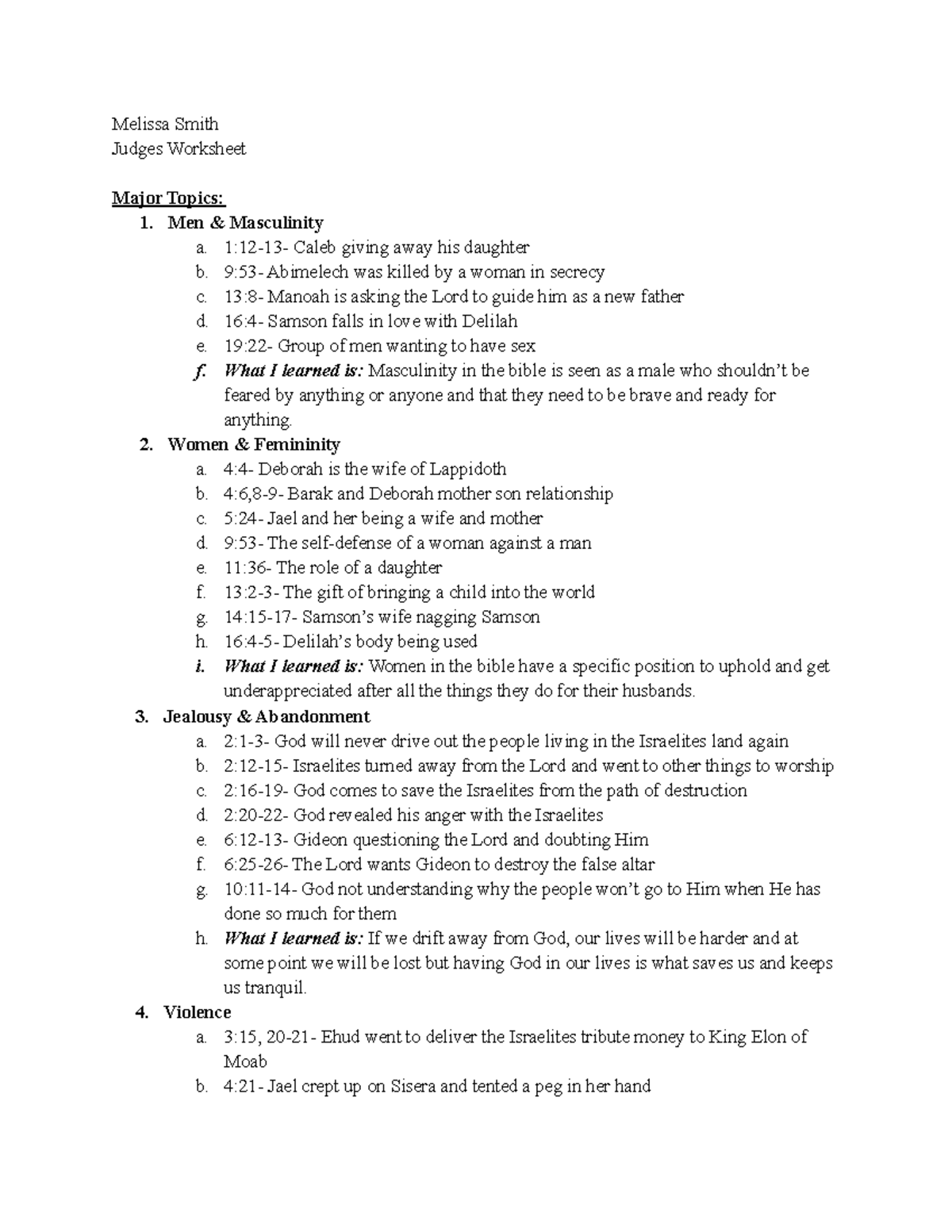 Judges W S - Worksheet assignment - Melissa Smith Judges Worksheet ...