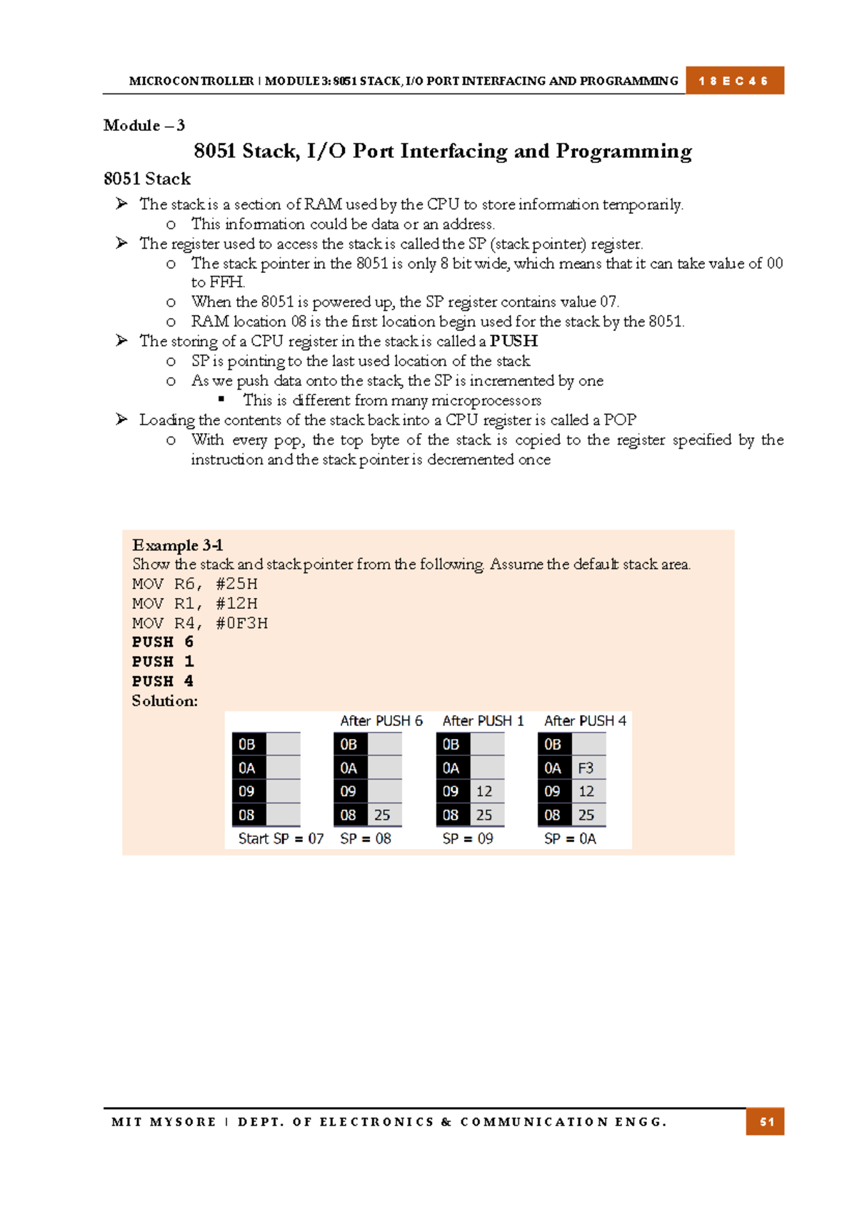 Module 3 - 8051 Stack, IO Port Interfacing and Programming Updated - MICROCONTROLLER | MODULE 3 ...