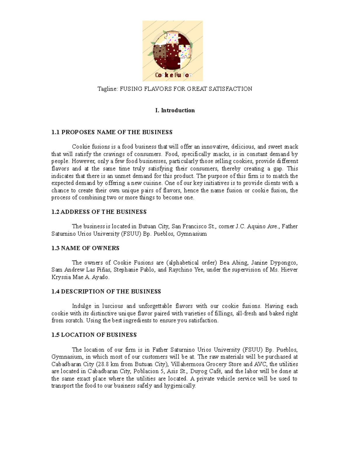 Cookie Fusions - Business Plan (final) - Tagline: FUSING FLAVORS FOR ...