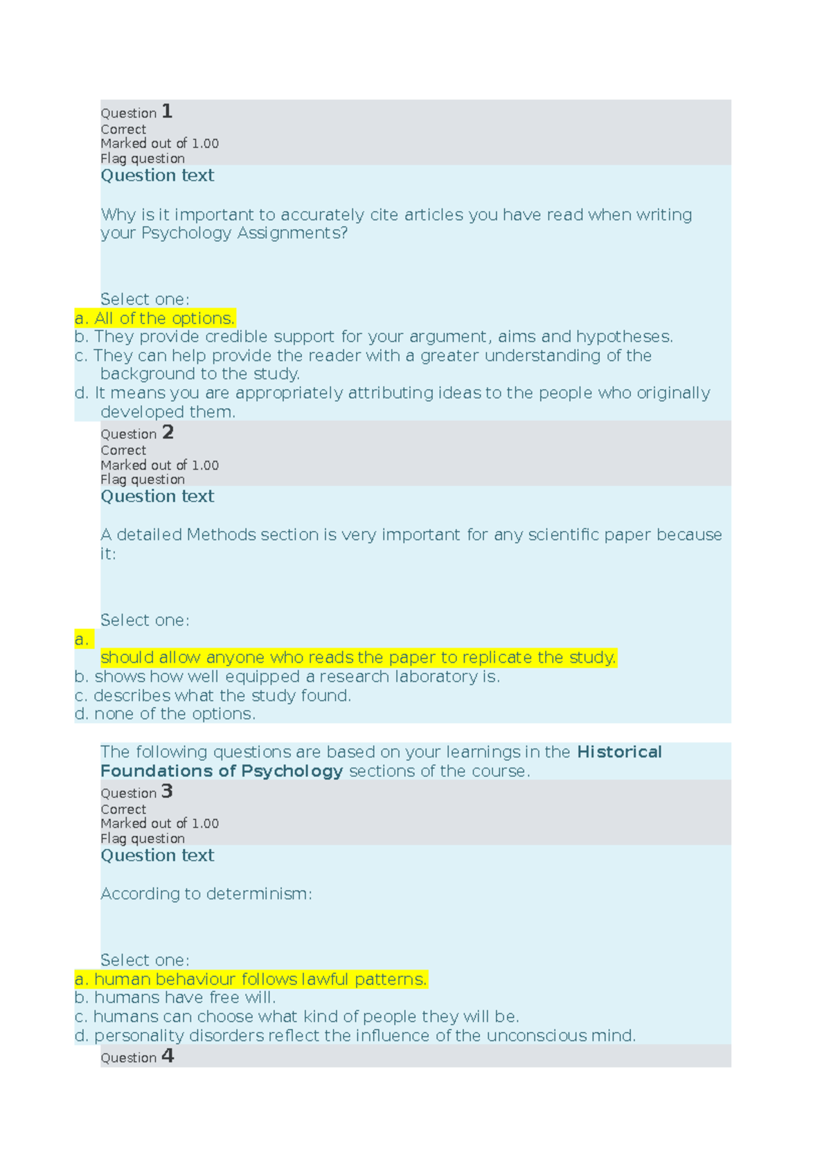 Exam, questions - Question 1 Correct Marked out of 1. Flag question ...