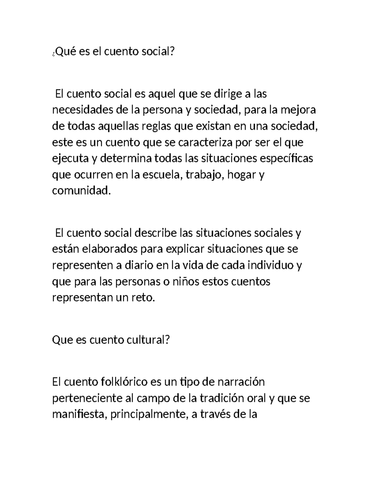 Trabajo final de Lengua - ¿Qué es el cuento social? El cuento social es ...
