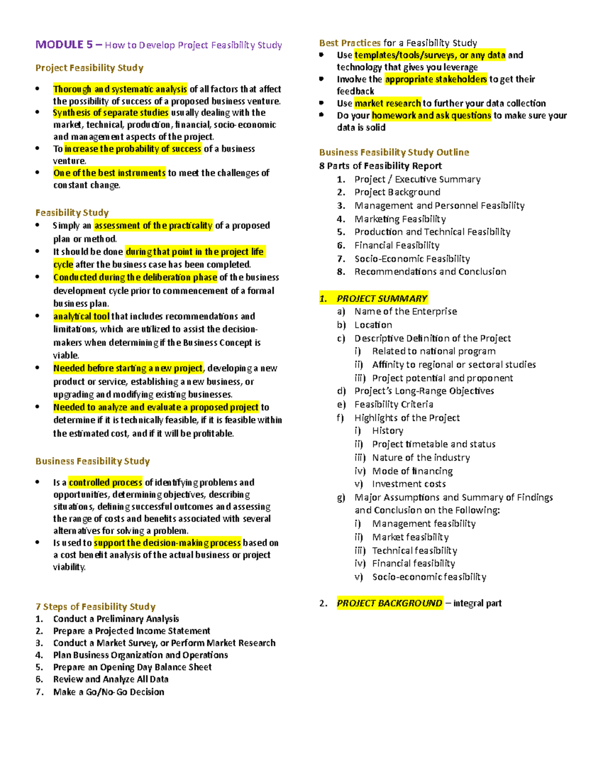 BRes 1 - Midterm Reviewer - MODULE 5 – How to Develop Project Feasibility Study Project ...