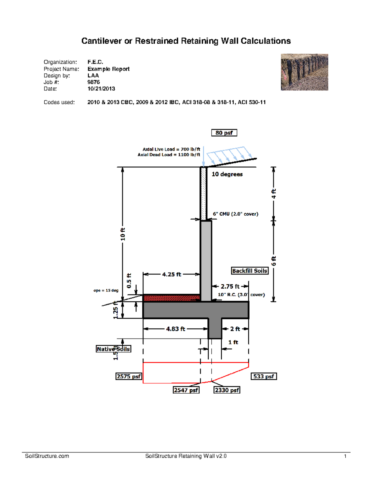 Retaining Wall Example - Cantilever or Restrained Retaining Wall ...