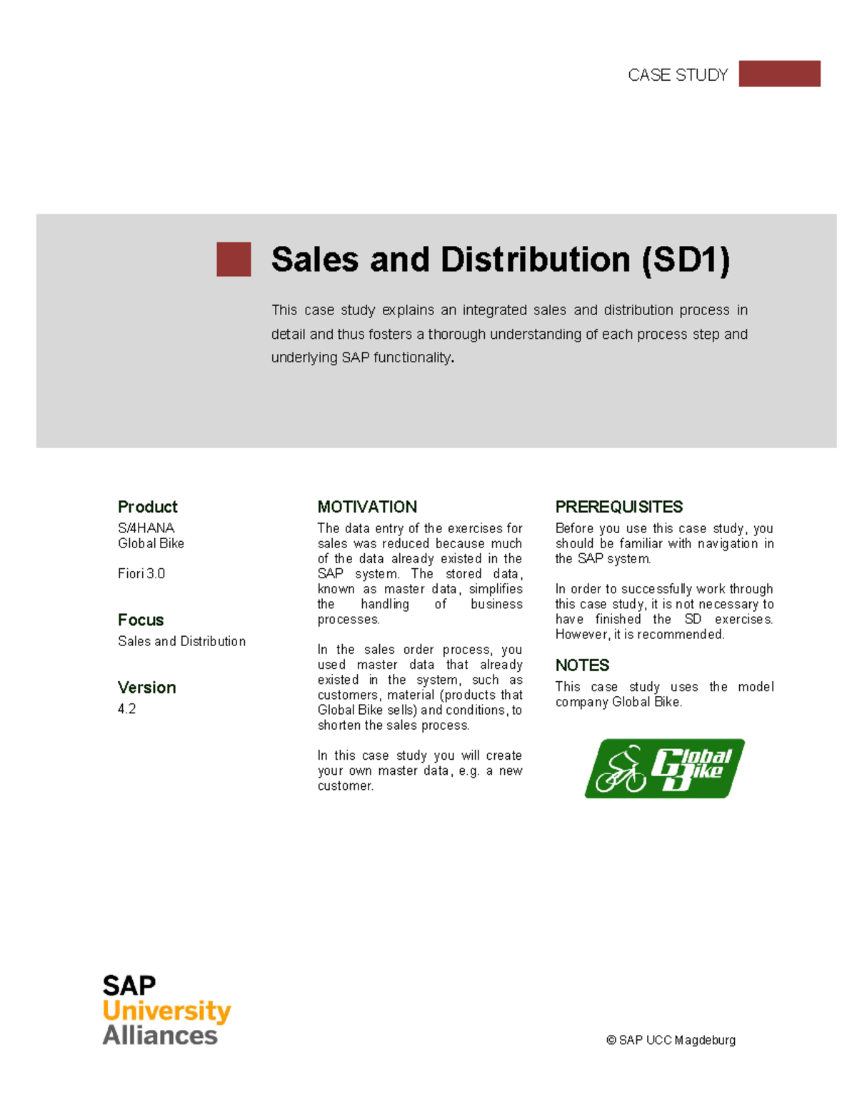 SD 1 - hihi - © SAP UCC Magdeburg Product S/4HANA Global Bike Fiori 3. Focus Sales and ...