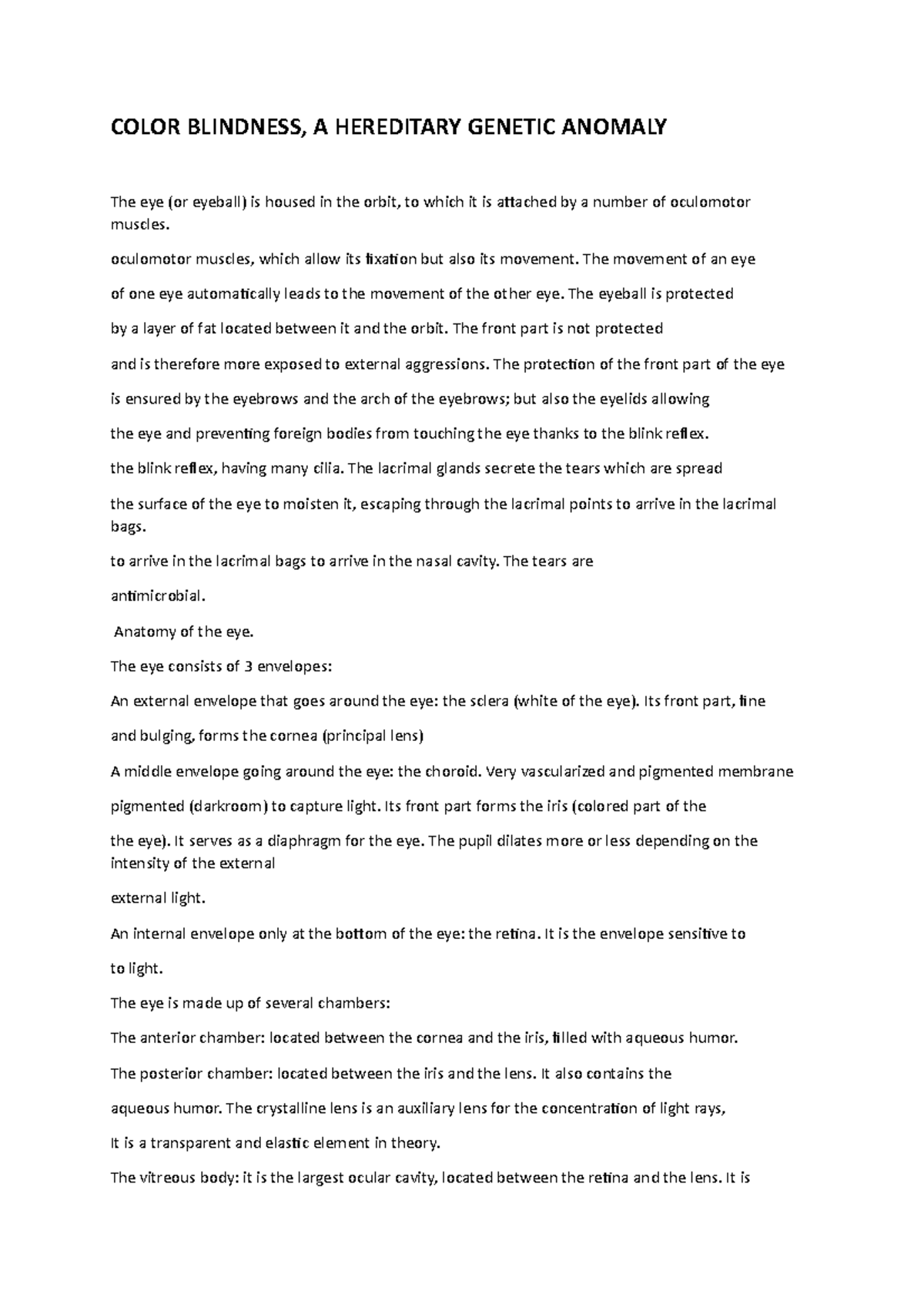 Color Blindness - Lecture notes 1 - COLOR BLINDNESS, A HEREDITARY ...