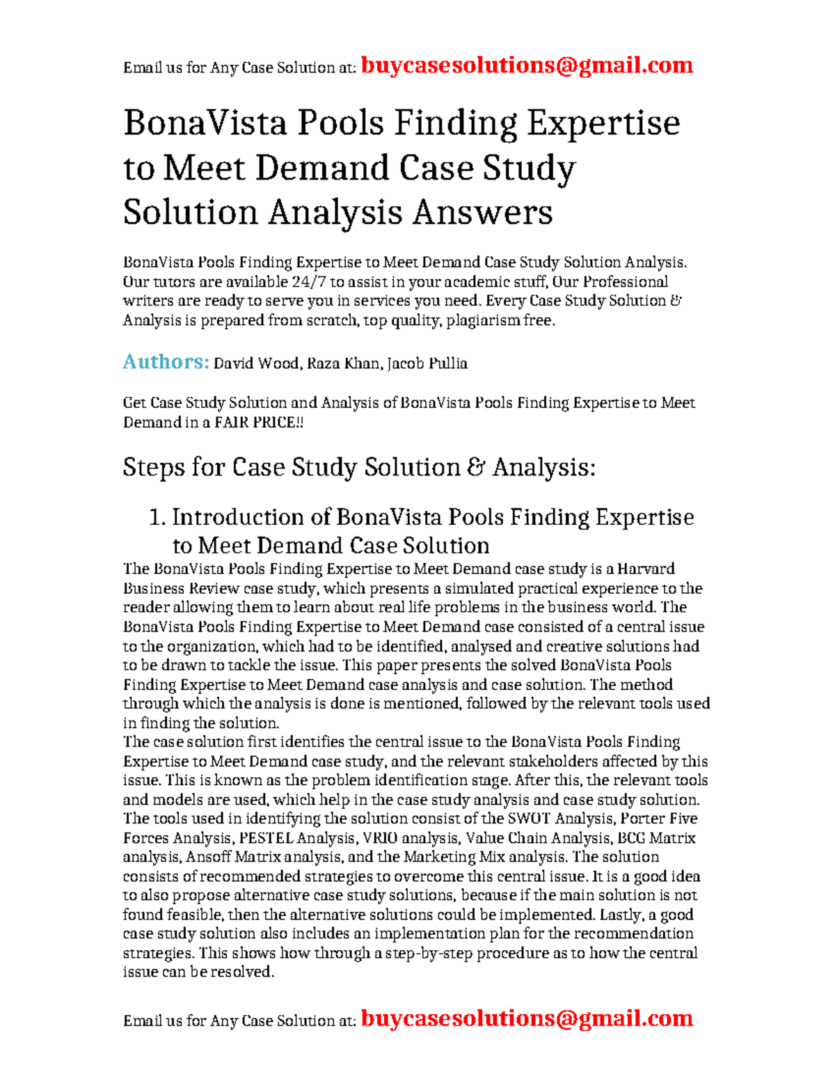 Case Solution BonaVista Pools Finding Expertise to Meet Demand ...