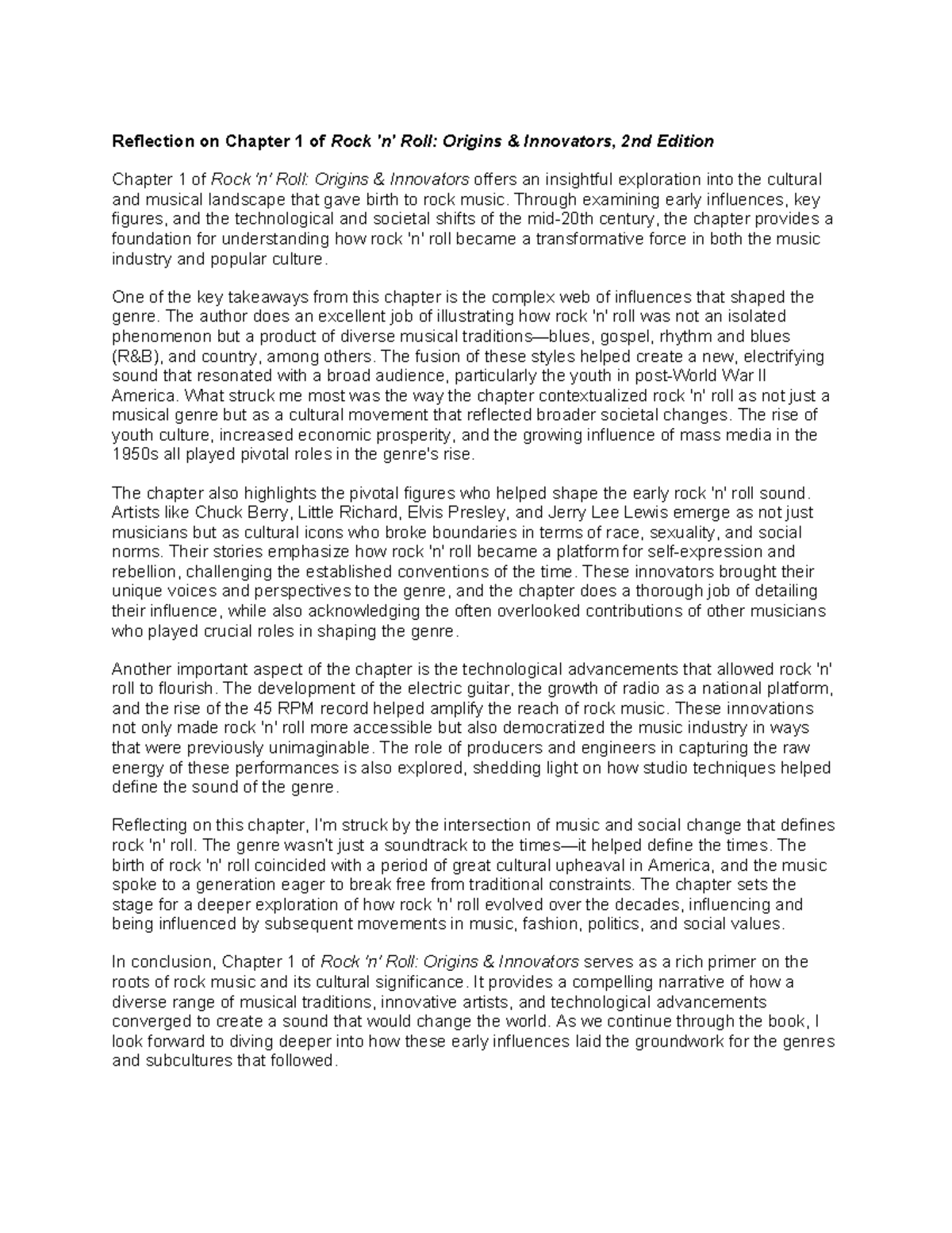 Ch 1 summary of on the coursebook - Reflection on Chapter 1 of Rock 'n ...