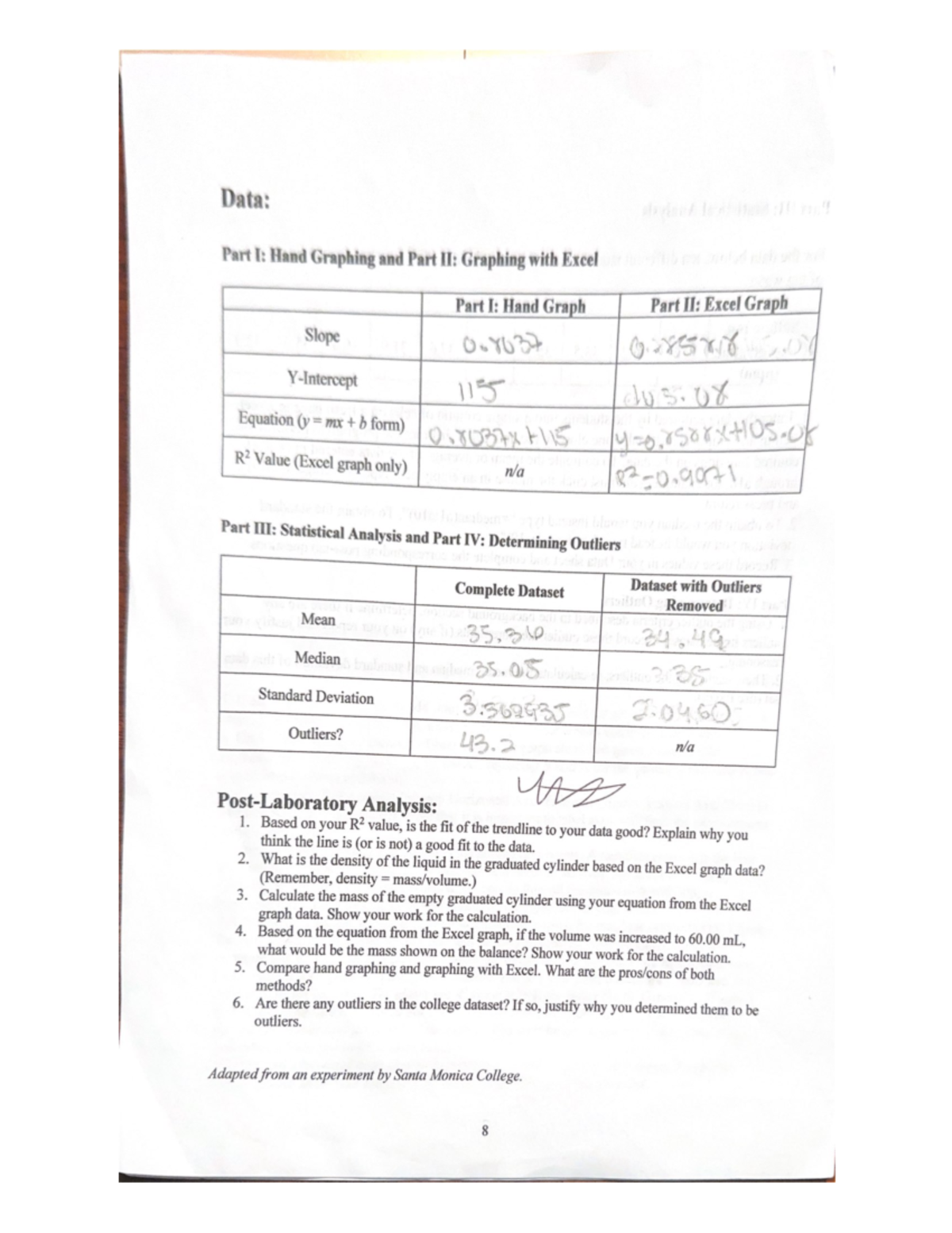 Part It Hand Graphing and Part Il Graphing with Excel - CHM 1045C - Studocu