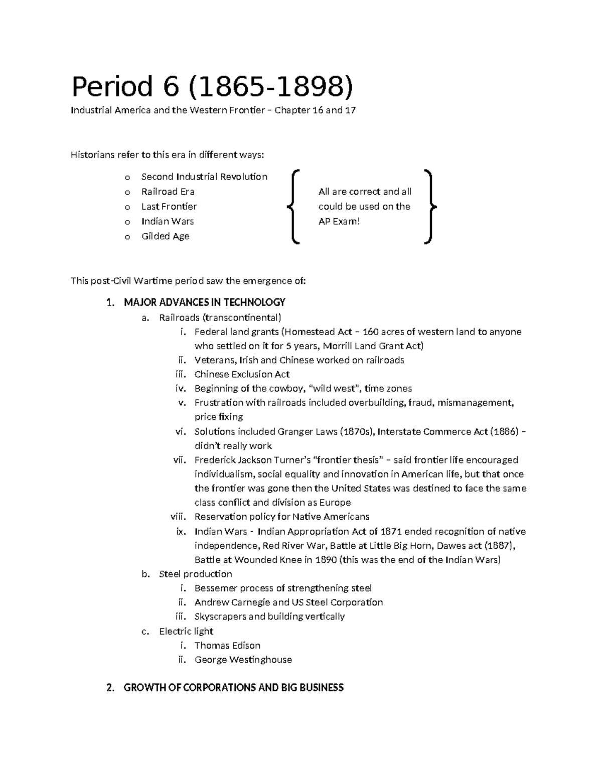 Period 6 overview from amsco - Period 6 (1865-1898) Industrial America ...