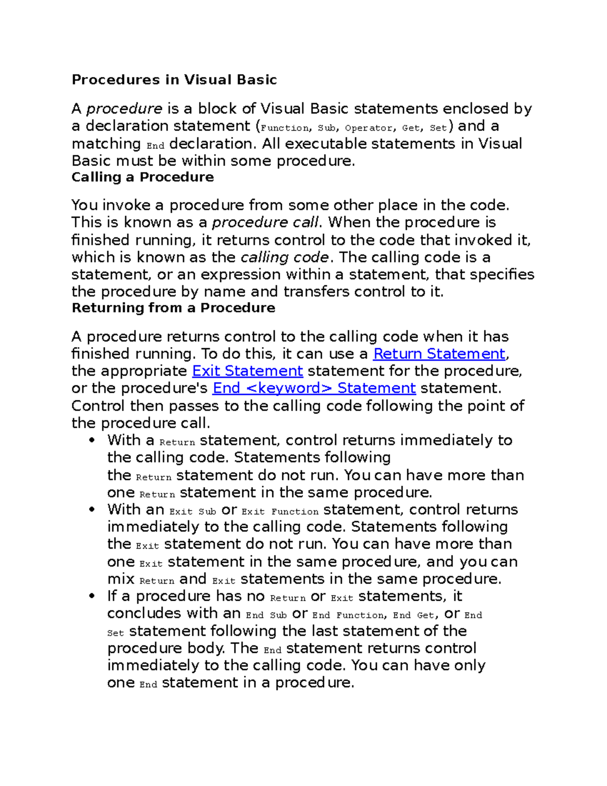 Procedure - jkhkjhkjj - Procedures in Visual Basic A procedure is a ...