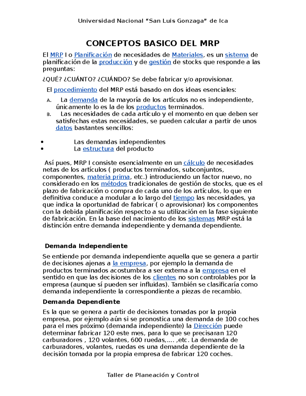 Conceptos Basico DEL MRPultimo - CONCEPTOS BASICO DEL MRP El MRP I o Planificación de ...