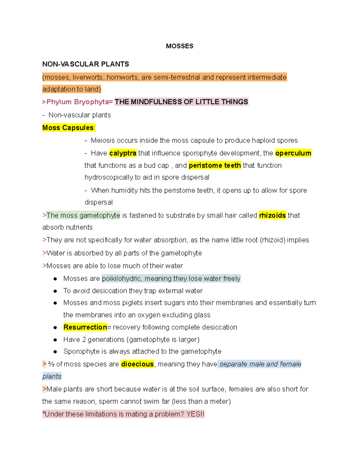 Mosses - These notes are for BIOL184 lectures Sept-Dec - MOSSES NON ...
