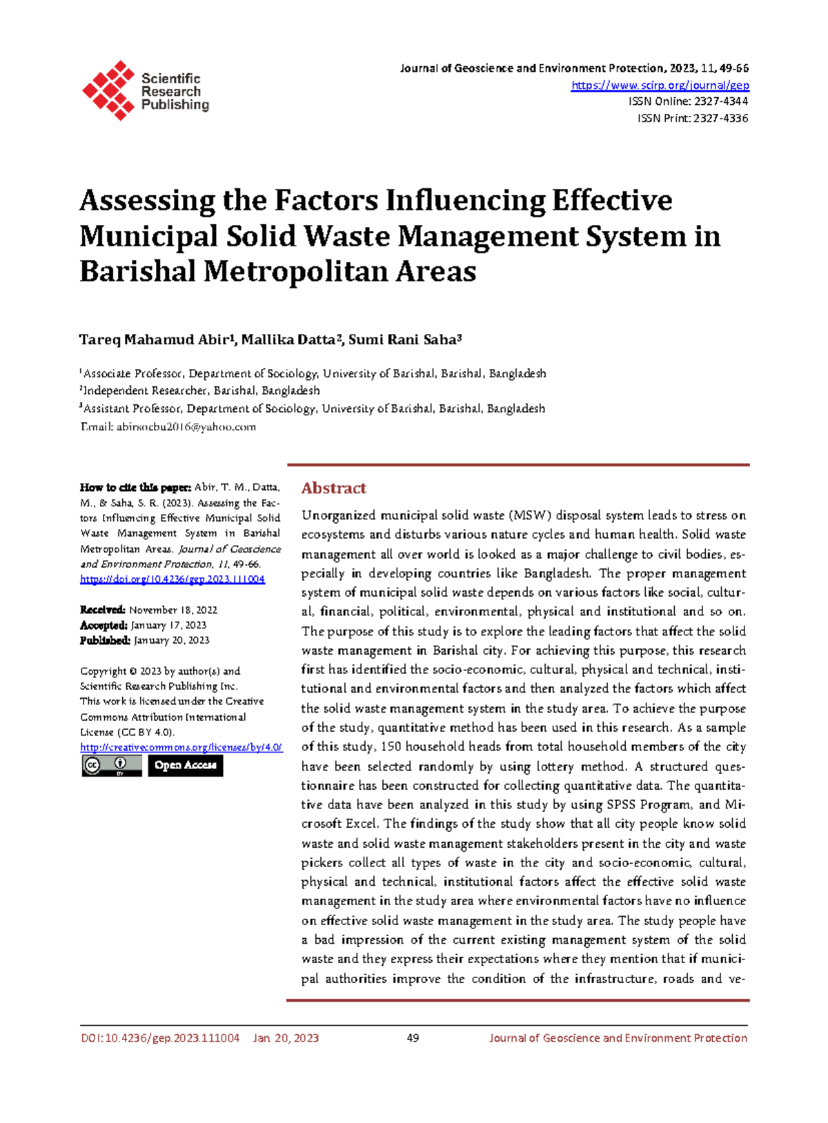 Solid waste management - Journal of Geoscience and Environment ...