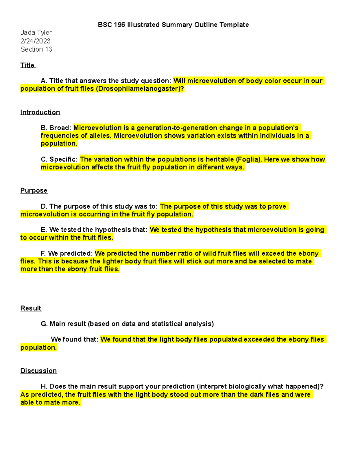 BSC 196 Illustrated Summary Outline Micro Evolution - BSC 196 ...