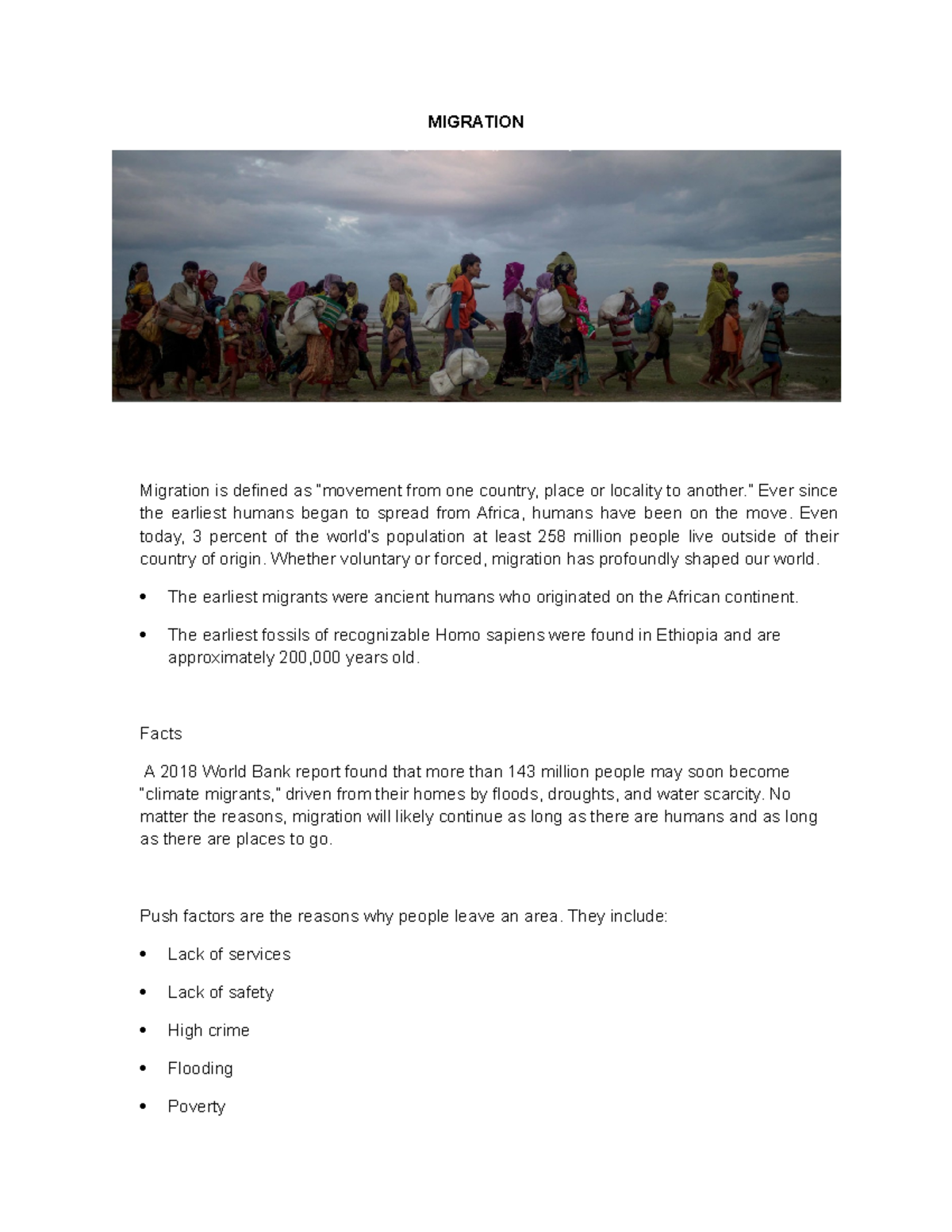 Introduction and Facts about Migration - MIGRATION Migration is defined ...