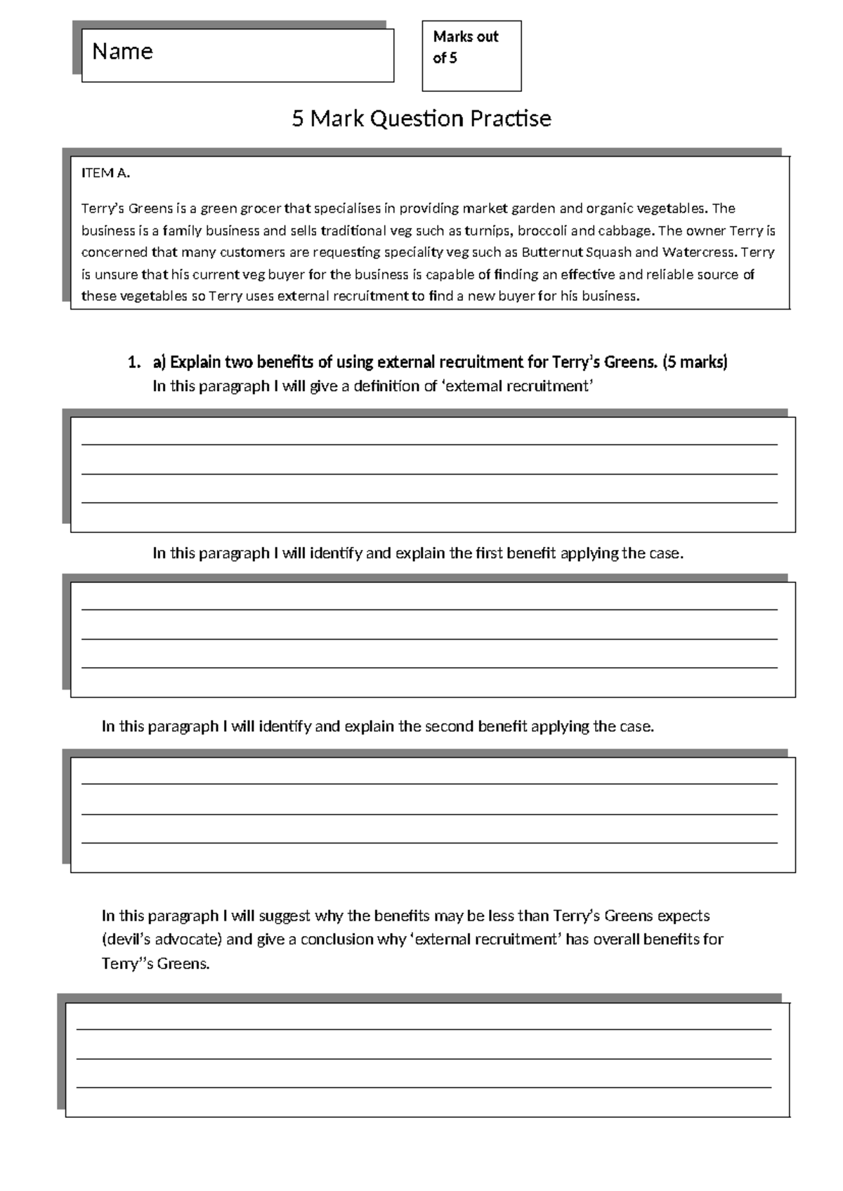 9 Mark Question Practise - Colour External Recruitment Terrys Greens ...