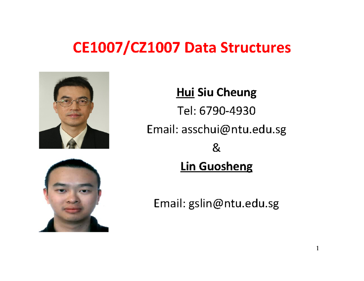 0 - Course Introduction (11 Jan 2020) - slides - 1 CE1007/CZ1007 Data ...
