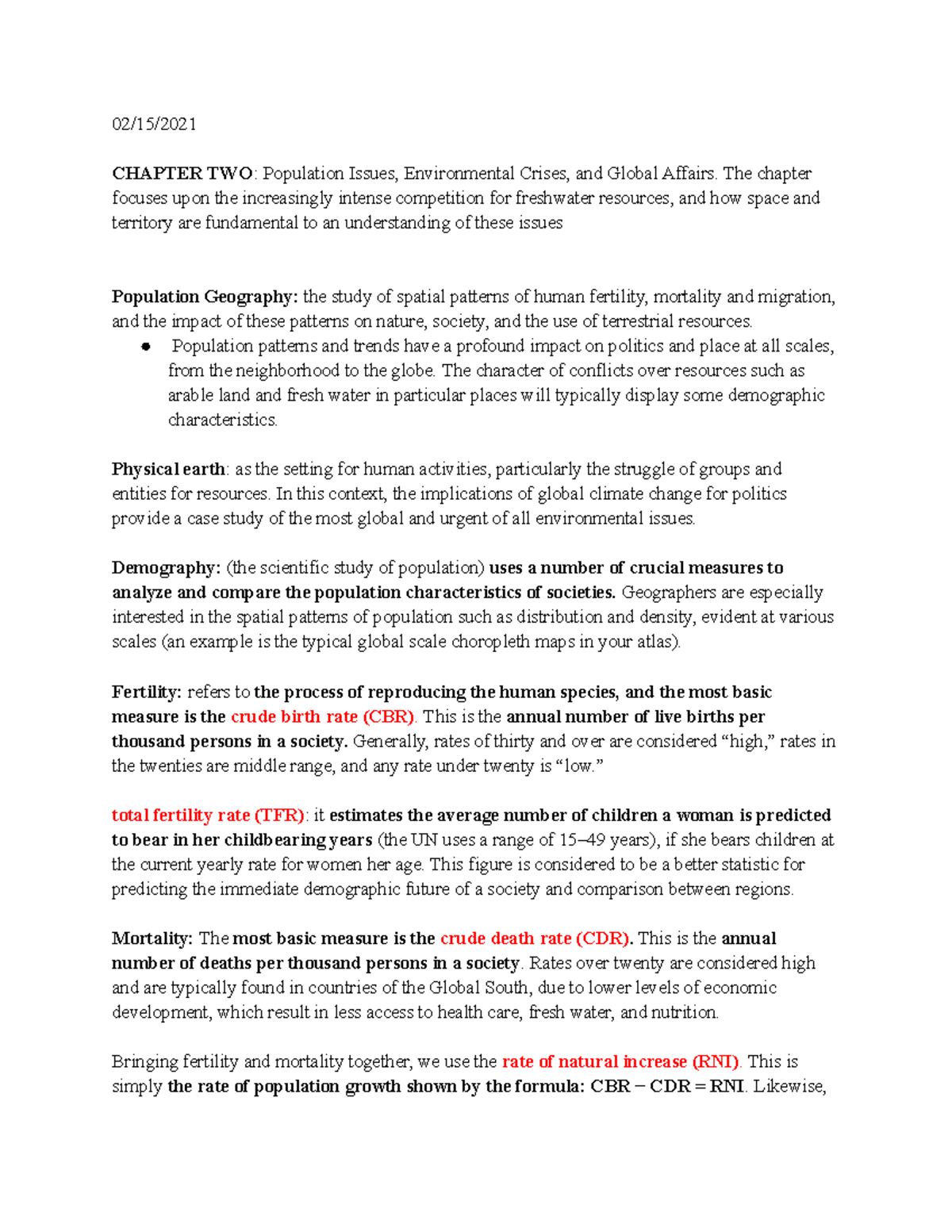 Geography - chapter 2 - 02/15/ CHAPTER TWO: Population Issues ...
