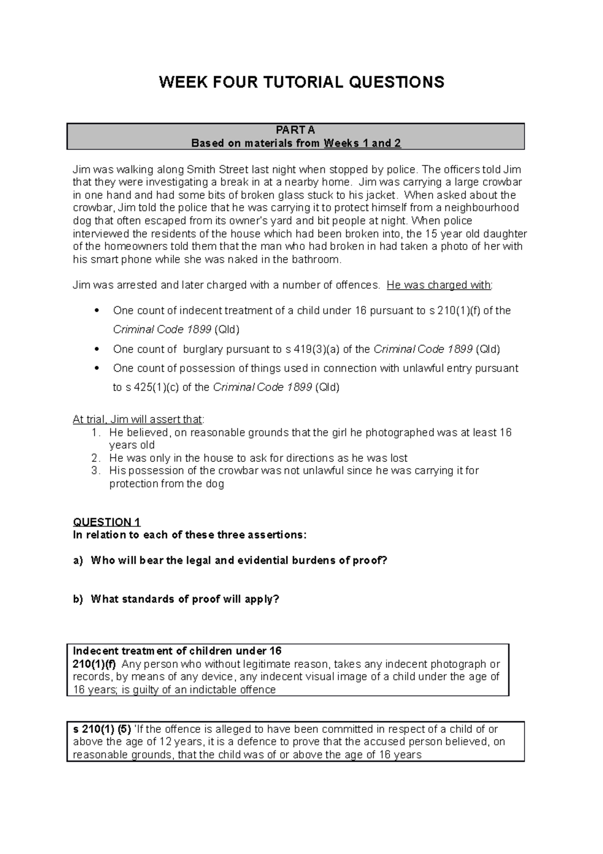 Llb303 Evidence Week 4 Tutorial Questions Week Four Tutorial Questions Part A Based On