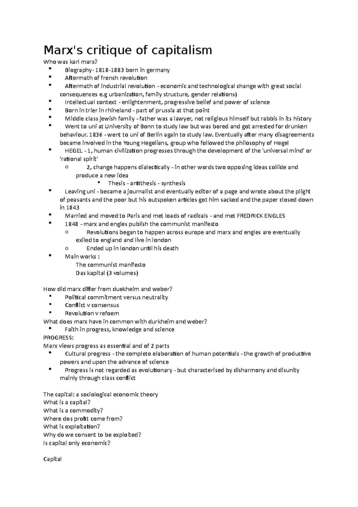 Marx critique of capitalism - Marx's critique of capitalism Who was ...