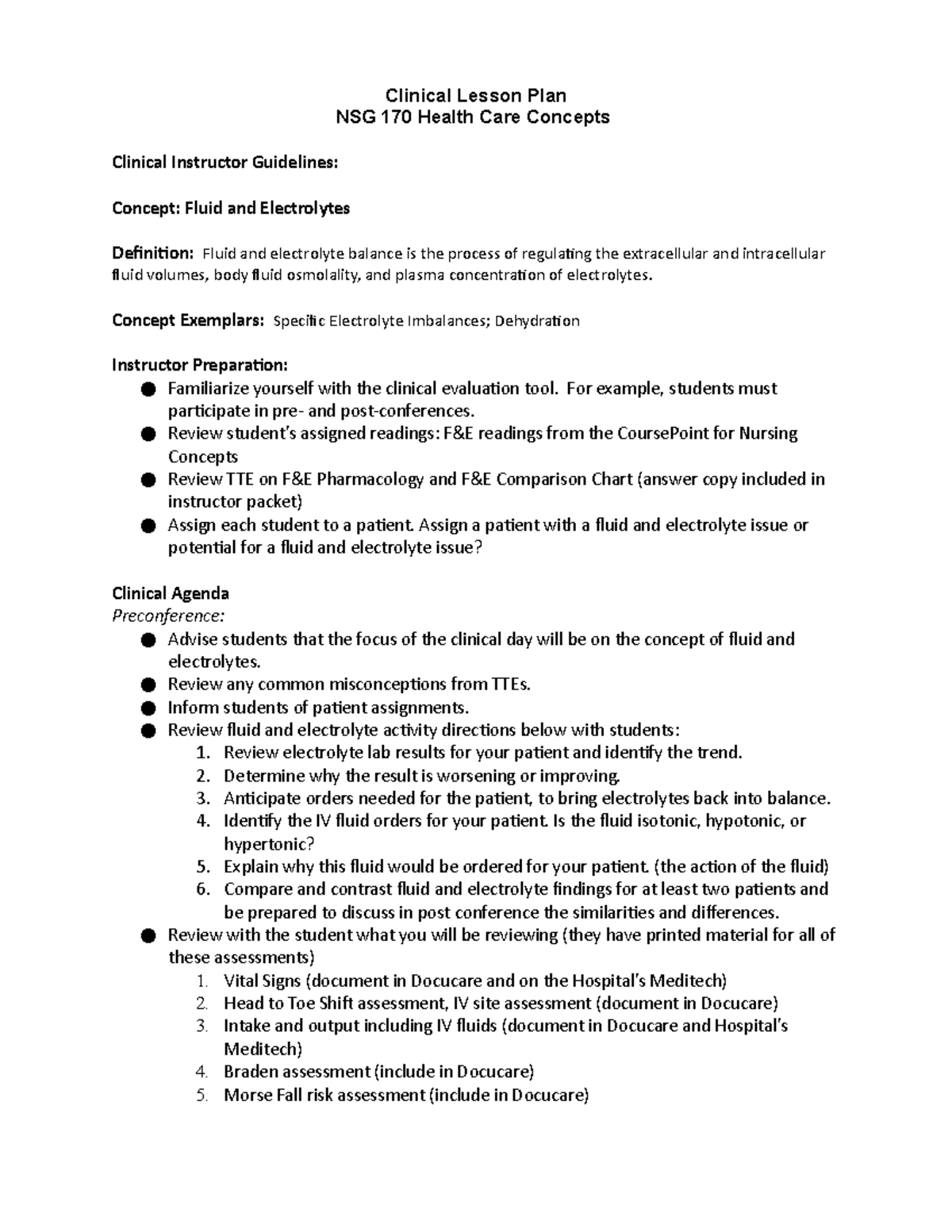 Bethany's Clinical Lesson Plan Fluid and Electrolytes Fall 2020 ...