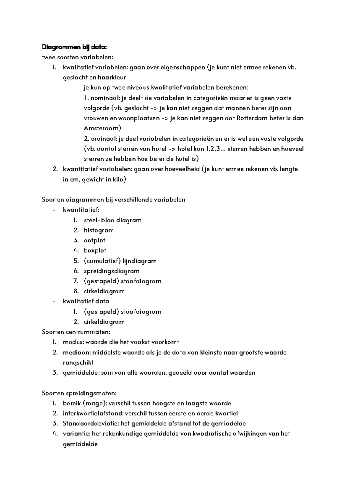 Wiskunde hoofdstuk 10 - Diagrammen bij data: twee soorten variabelen: 1 ...