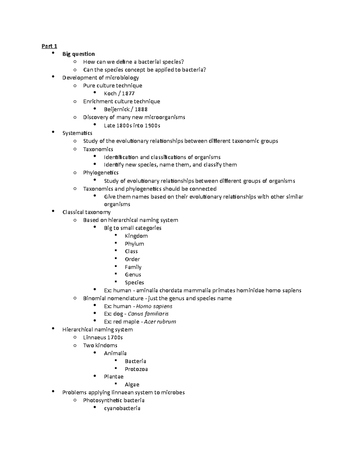 Microbial Systematics - Part 1 Big question o How can we define a ...