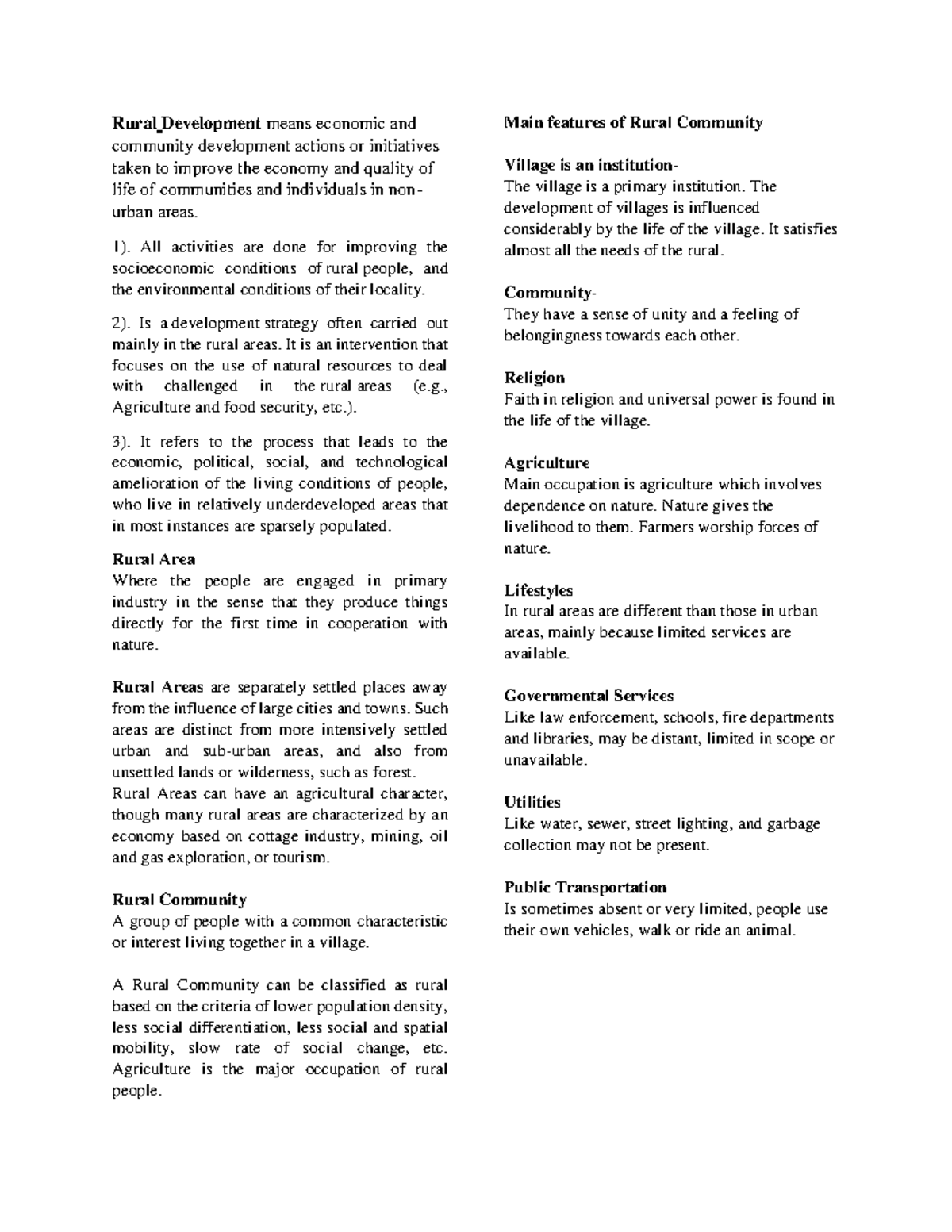 Rural Development - 1). All activities are done for improving the ...