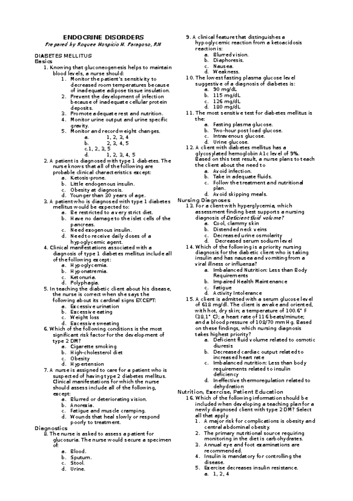 Endocrine Disorders - exam - ENDOCRINE DISORDERS Prepared by Roquee ...
