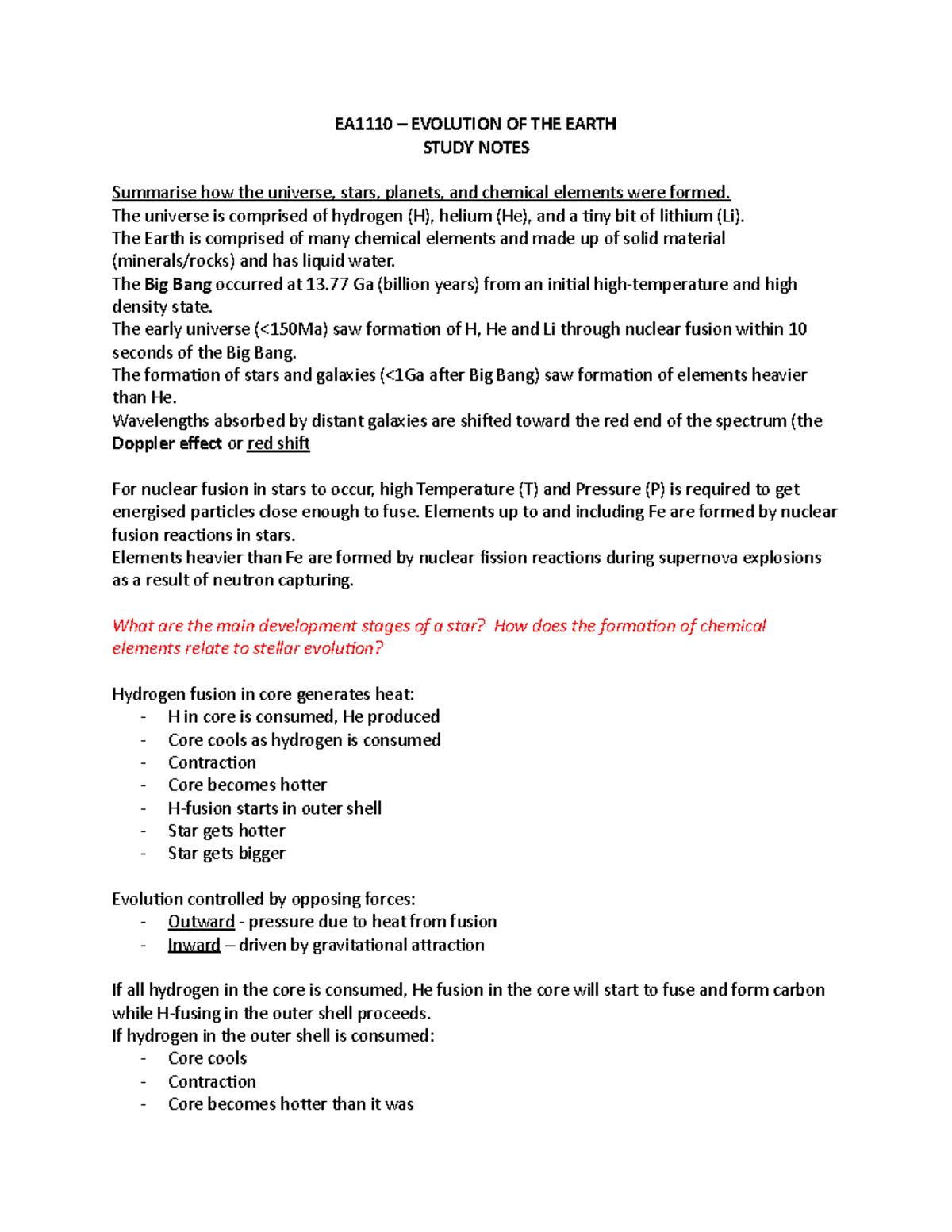 EA1110 Study Notes - EA1110 – EVOLUTION OF THE EARTH STUDY NOTES ...