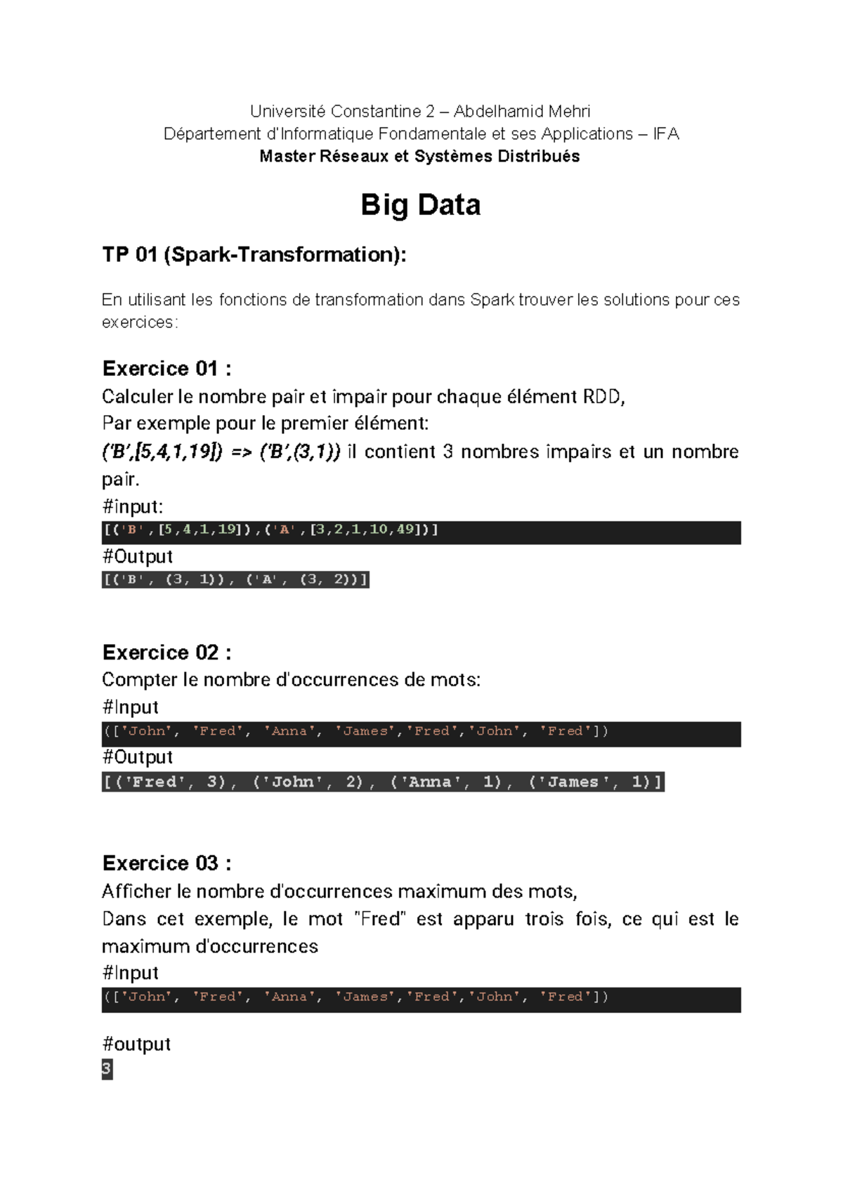 Big Data-Spark Transformation TP 01 - FCM918C - UQAM - StuDocu