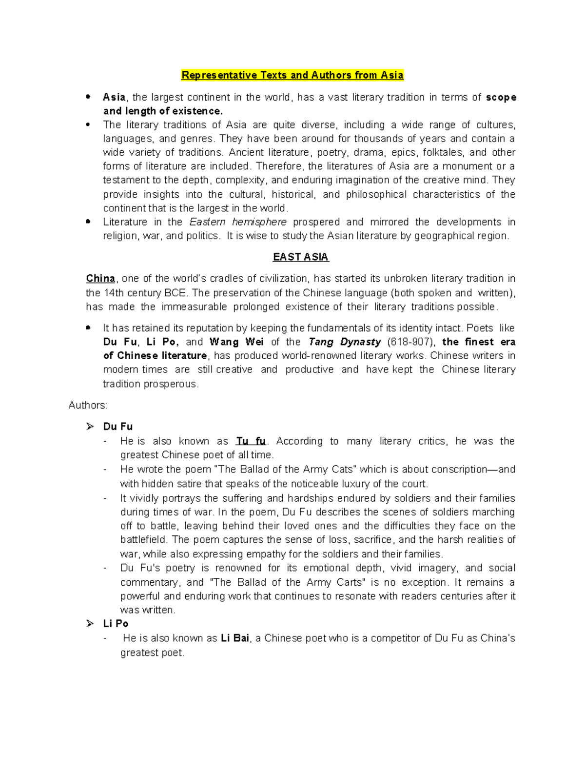 Representative Texts and Authors from Asia - The literary traditions of ...