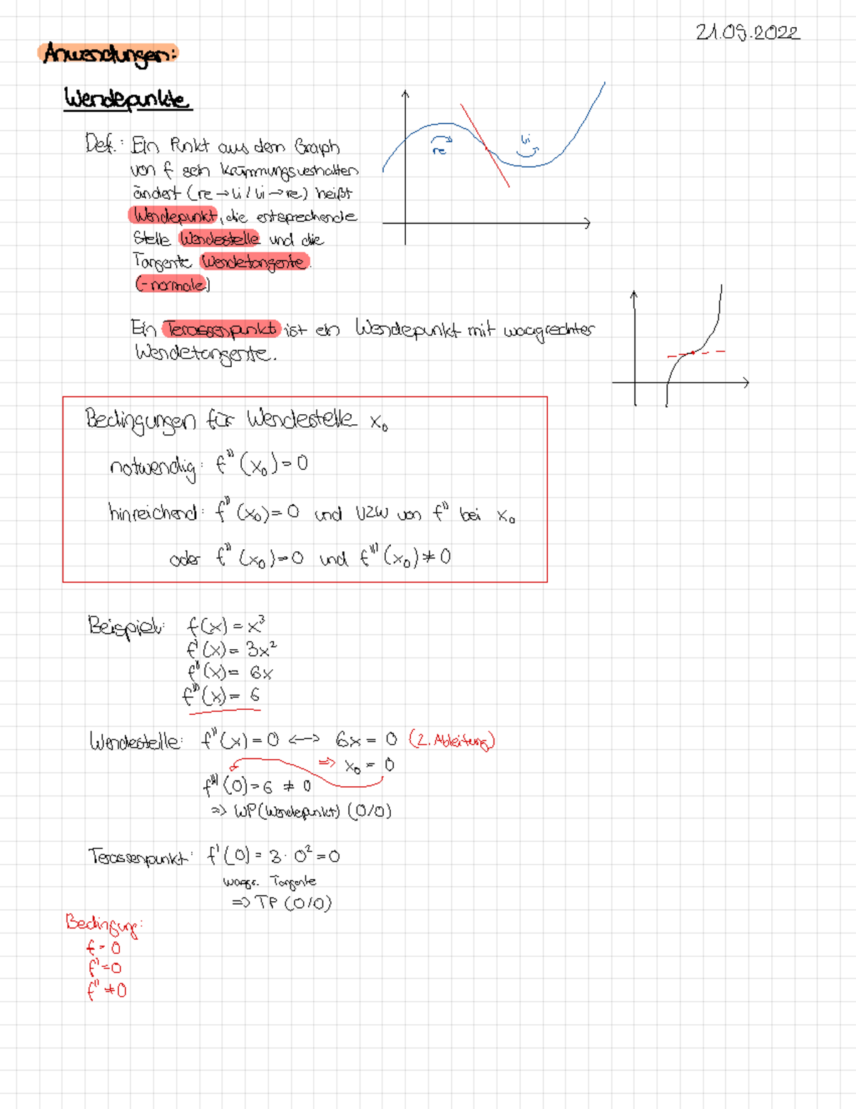 Mathe Hefteinträge3 - 2. Ableitung - ####### Anwendungen : Wendepunkte ...