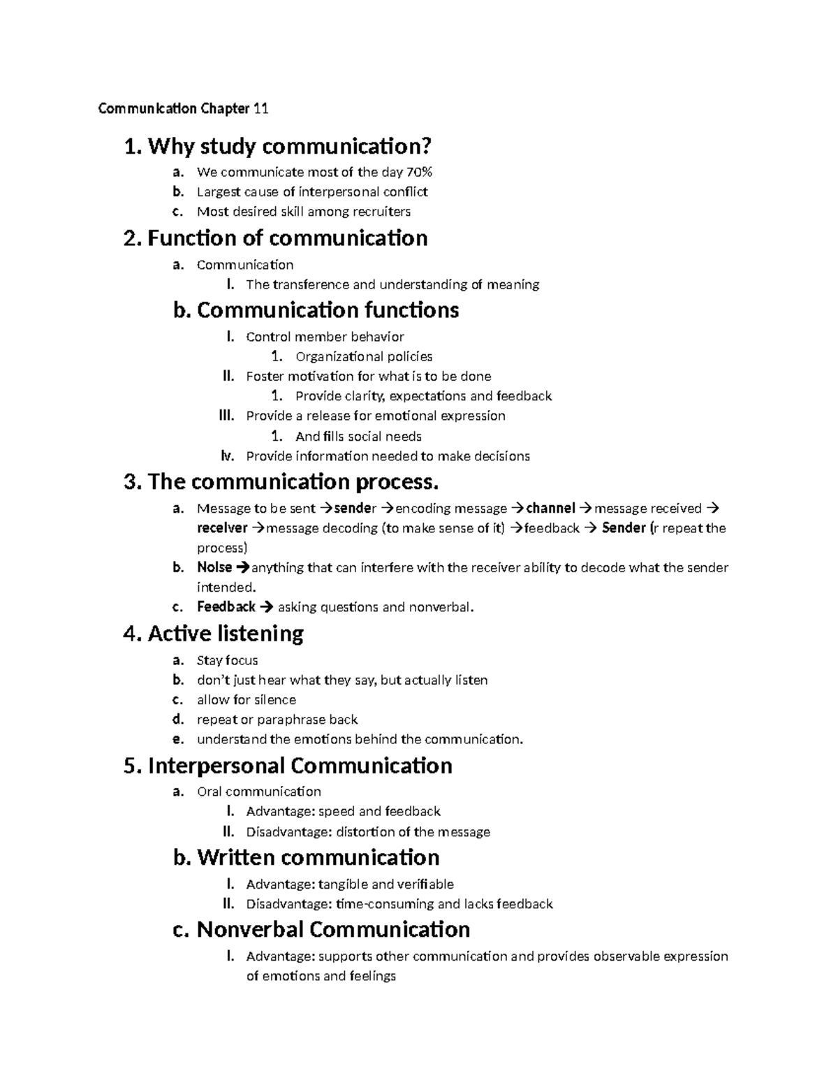MGMT 340 exam 2 lecture - notes - Communication Chapter 11 1. Why study ...
