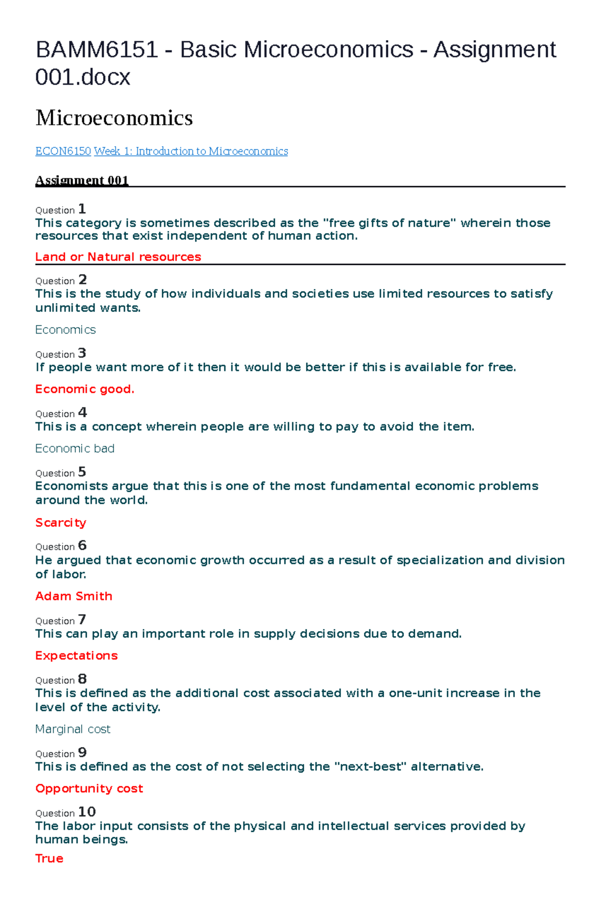 Assignment 001 - asasasasasas - BAMM6151 - Basic Microeconomics ...