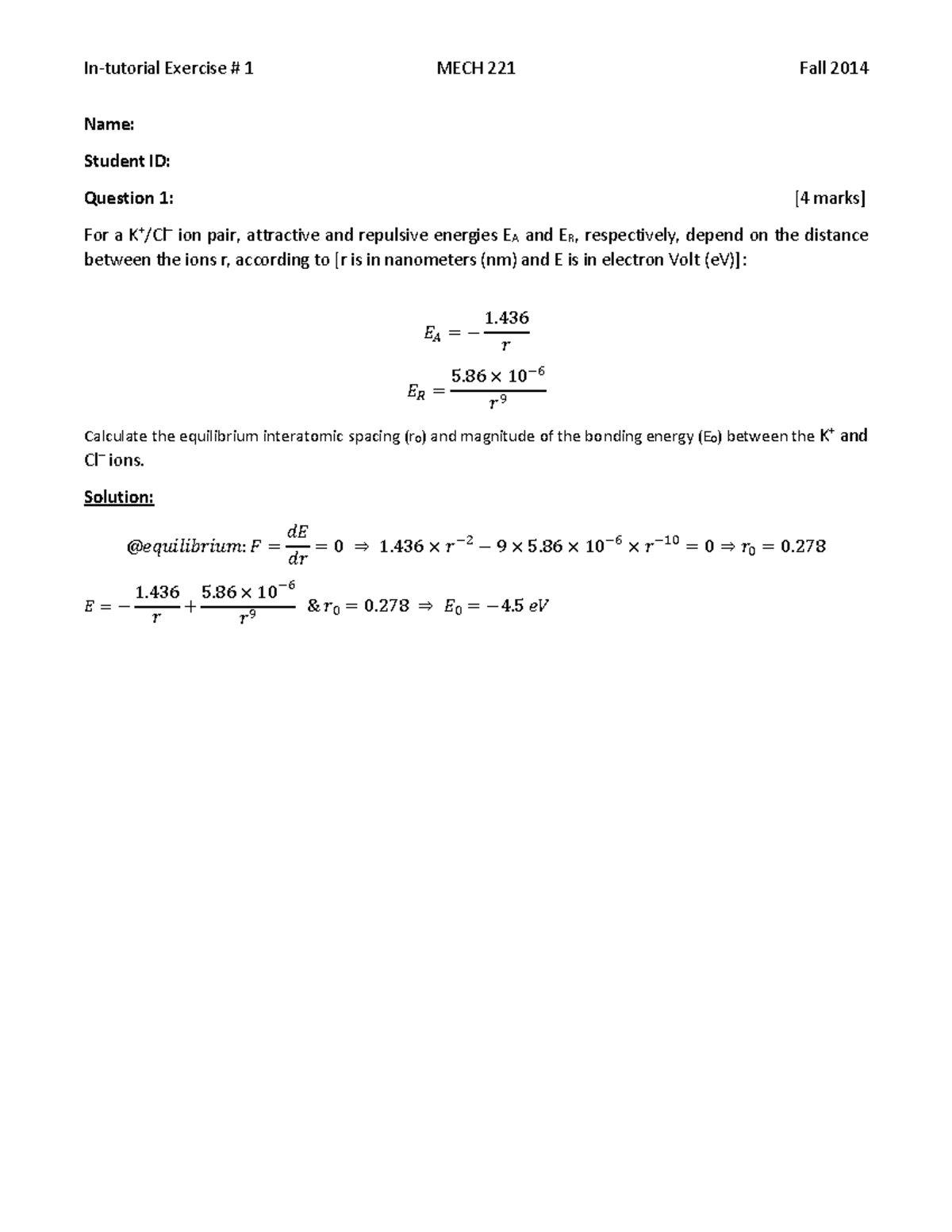 Tutorial work - In-tutorial exercise #1-5 with solutions - Exercise 1 ...
