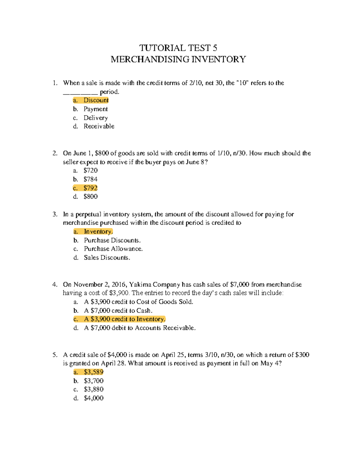 TT05 Q - Tutorial test 5 questions - TUTORIAL TEST 5 MERCHANDISING ...