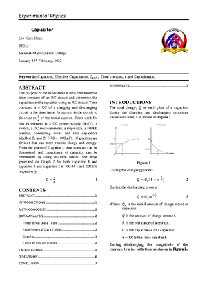 LAB Report 1 Aelaura Janis SP025 - τ t Name: Aelaura Janis Matric no ...