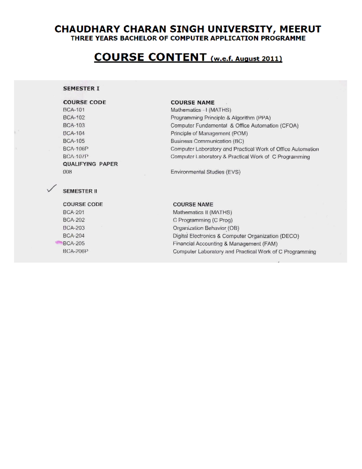 Bca1styearsyllabus - CHAUDHARY CHARAN SINGH UNIVERSITY, MEERUT THREE ...