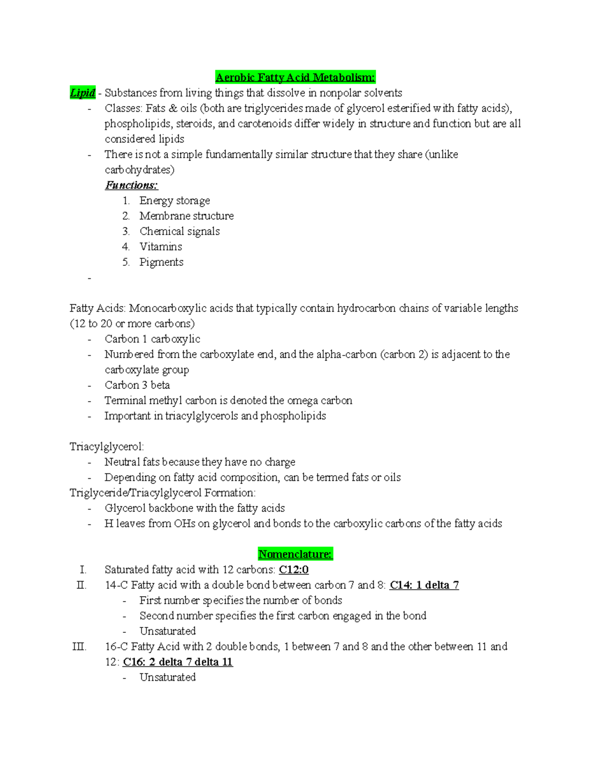 3 6 Aerobic Fatty Acid Metabolism Aerobic Fatty Acid Metabolism