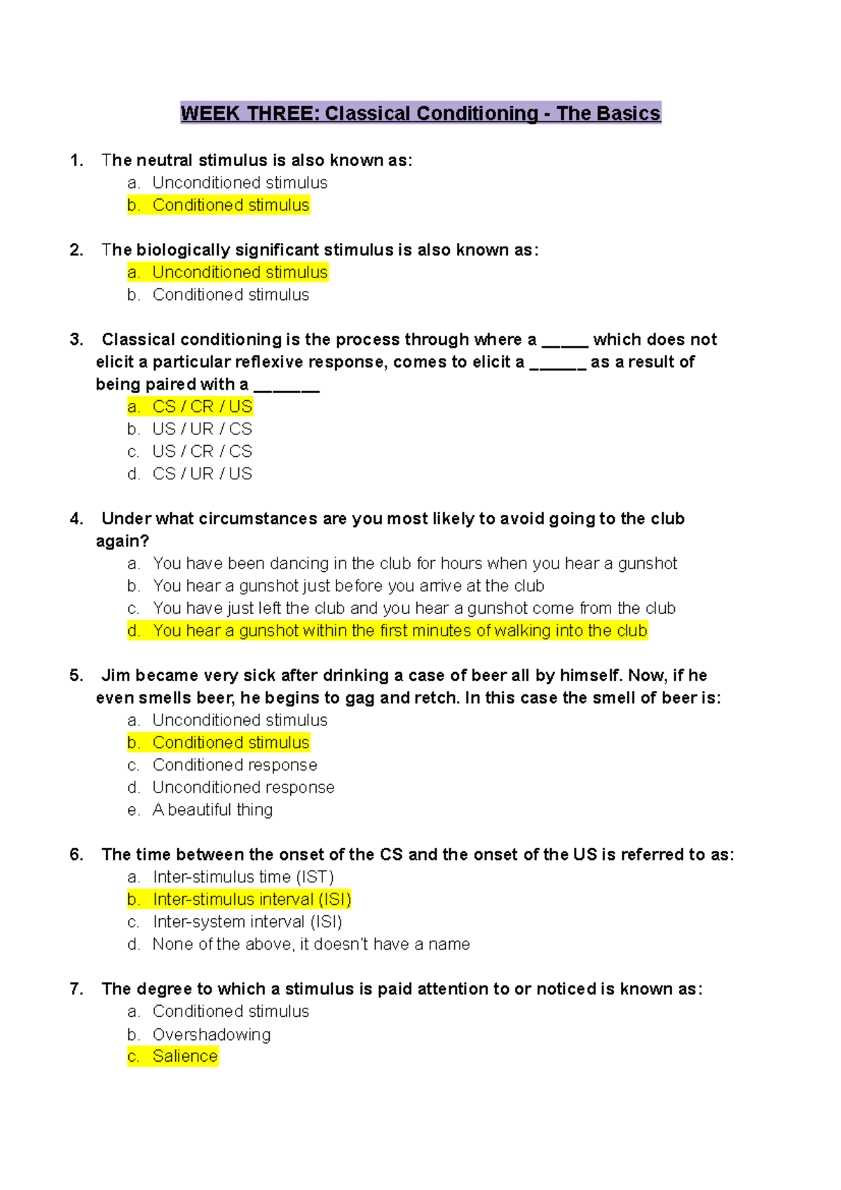 WEEK Three- human learning questions - WEEK THREE: Classical ...