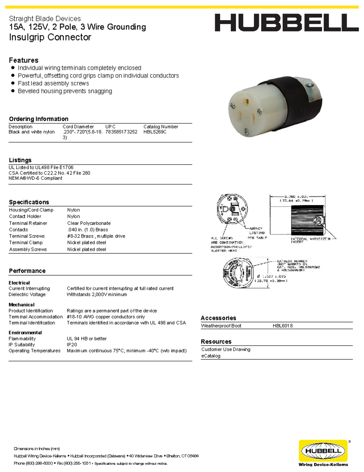 Wiring HBL5269C especificaciones de el equipo seleccionado - Dimensions ...