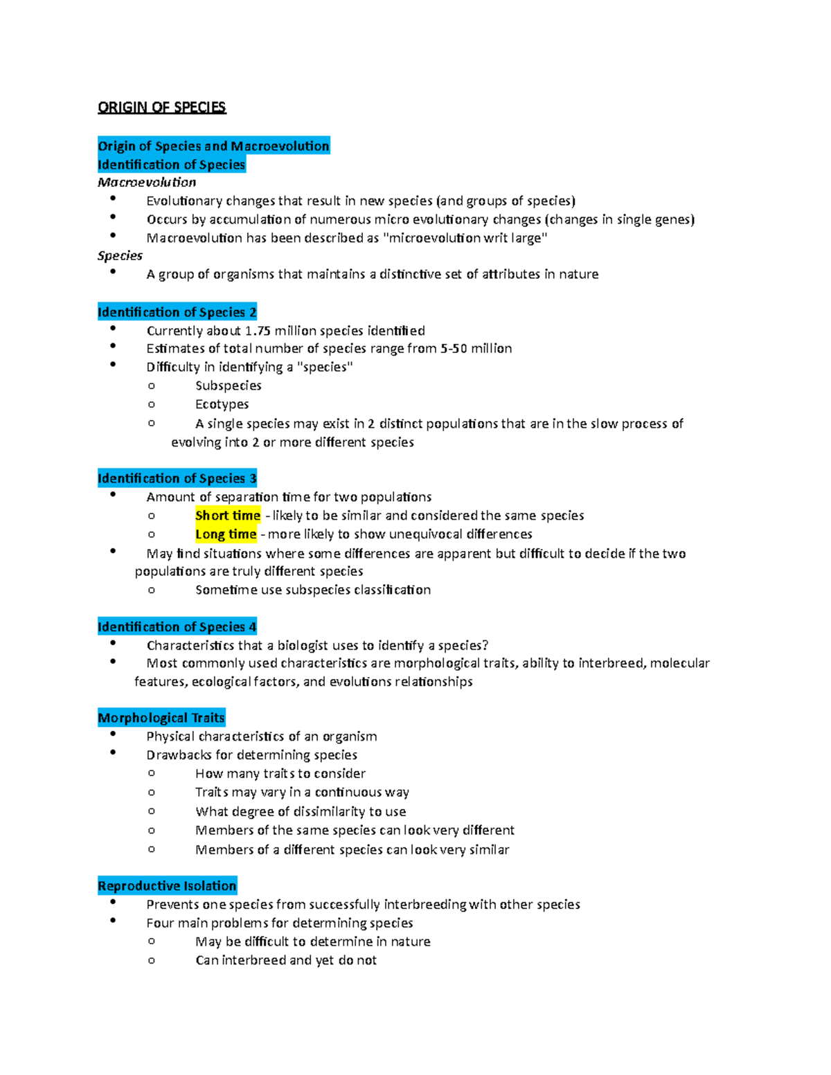 Origin OF Species BIOL1P92 - ORIGIN OF SPECIES Origin of Species and ...