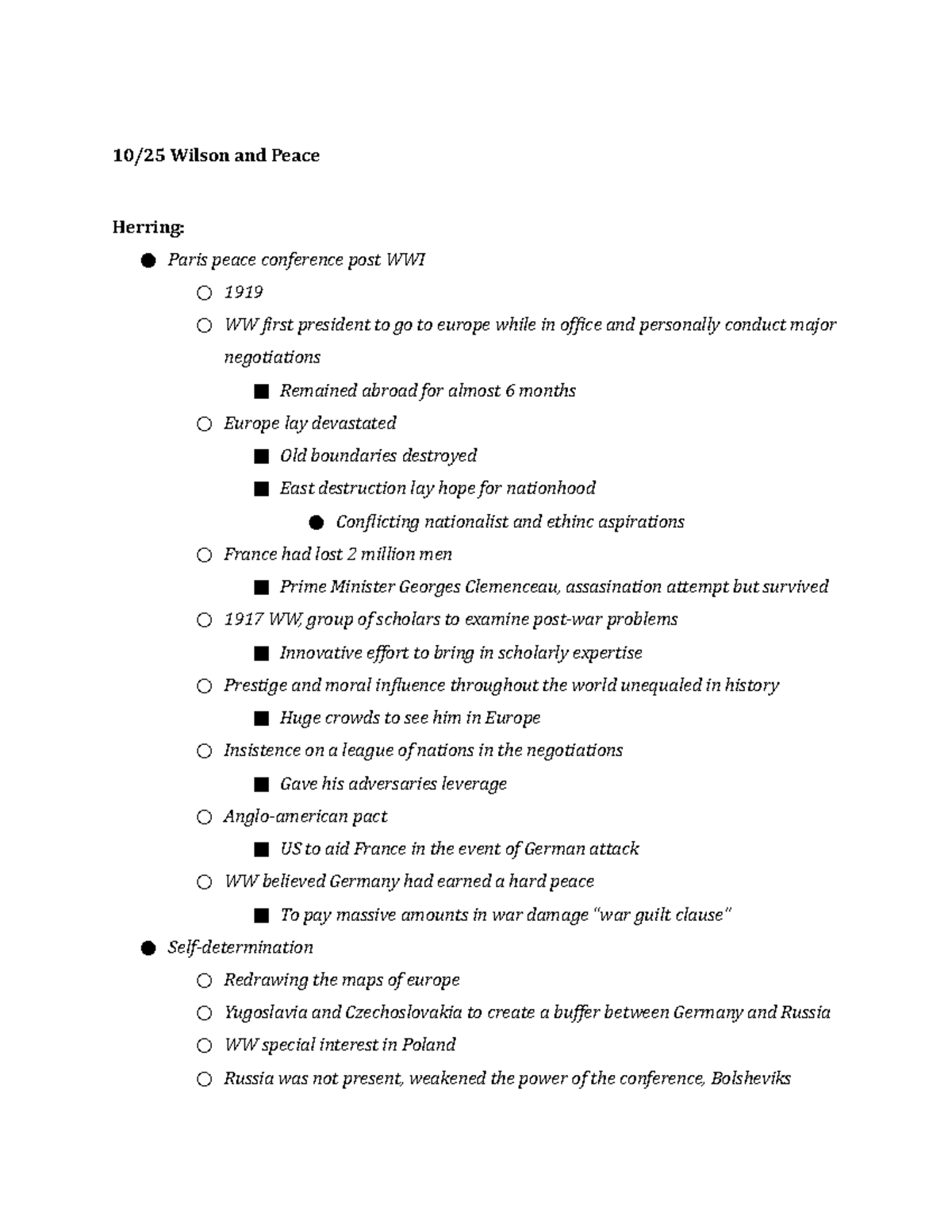 10 25 Wilson and Peace - Professor Toshiguro - 10/25 Wilson and Peace ...