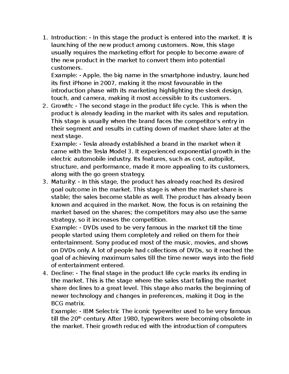 Chapter 8 Assignment Mrkt - Introduction: - In this stage the product is entered into the market ...