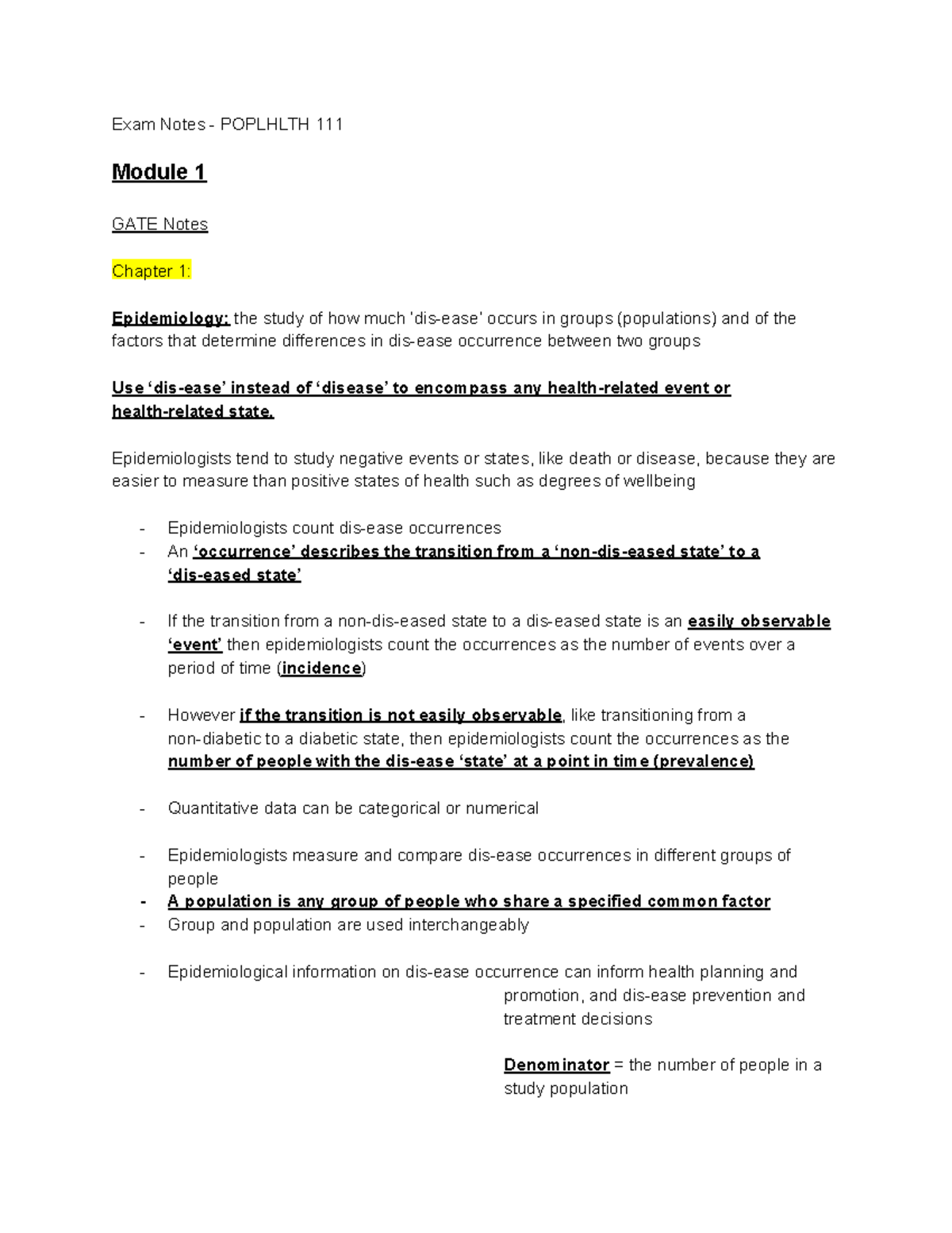 Examination Notes For Poplhlth 111 And Social Community Networking ...